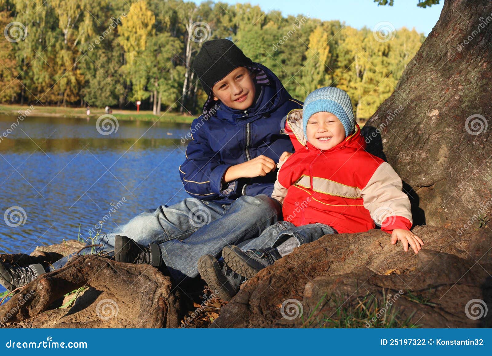 Two Happy and Smiling Brothers Stock Photo - Image of human, autumnal ...