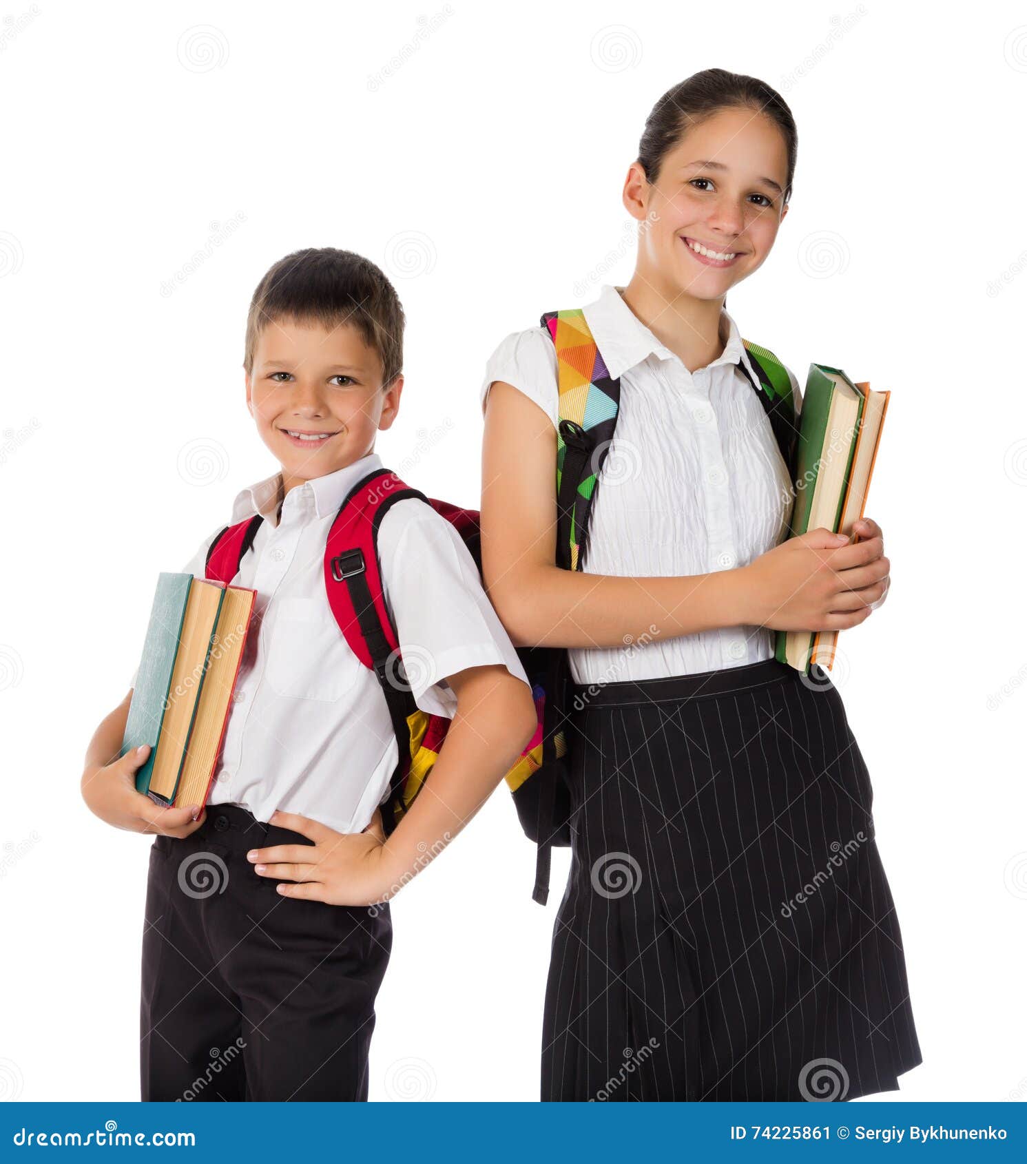 Two Happy Students Standing with Books in Hands Stock Image - Image of ...