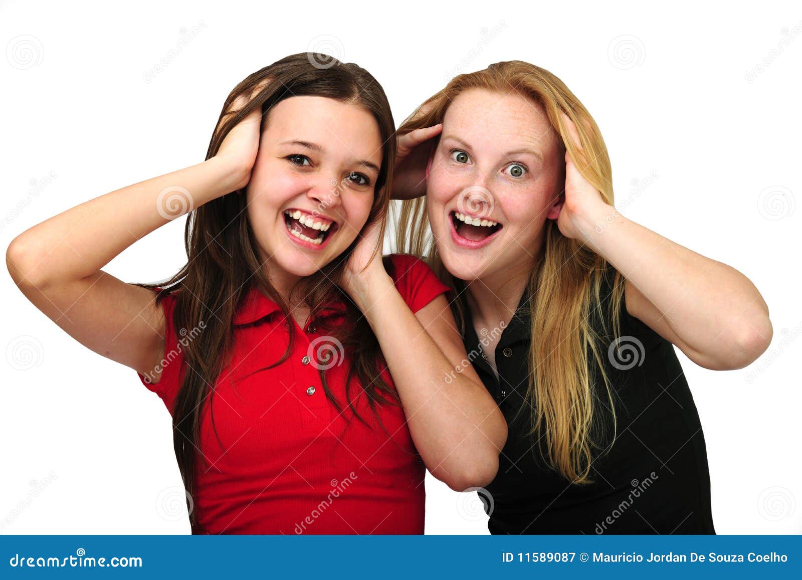 Happy Surprised Model Woman Showing Open Hand And Holding White Empty ...