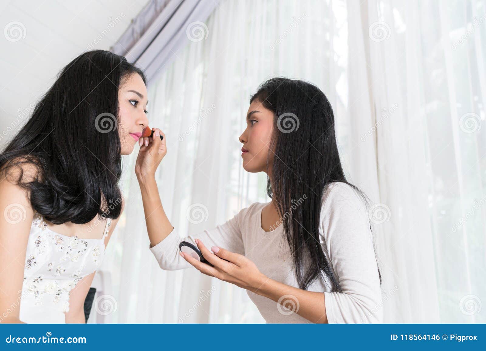 Two Happy Women Make Up at Home. Stock Photo - Image of cute ...