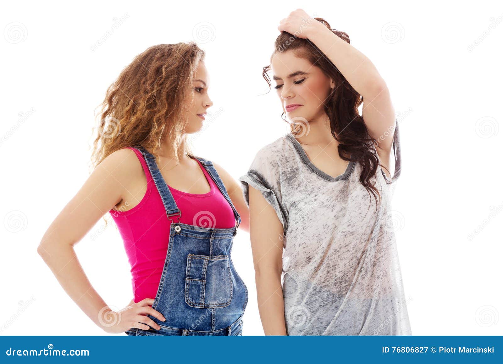 Two Happy Women Standing Together Stock Image - Image of chilling ...