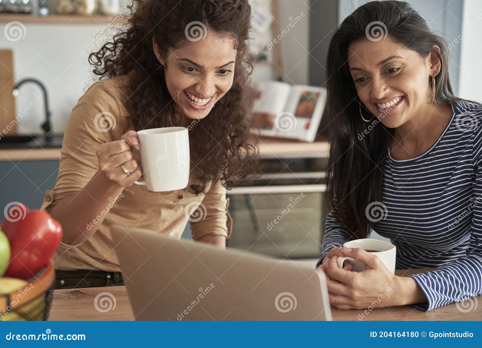 Happy Two Women during a Video Call at Home Stock Photo - Image of ...
