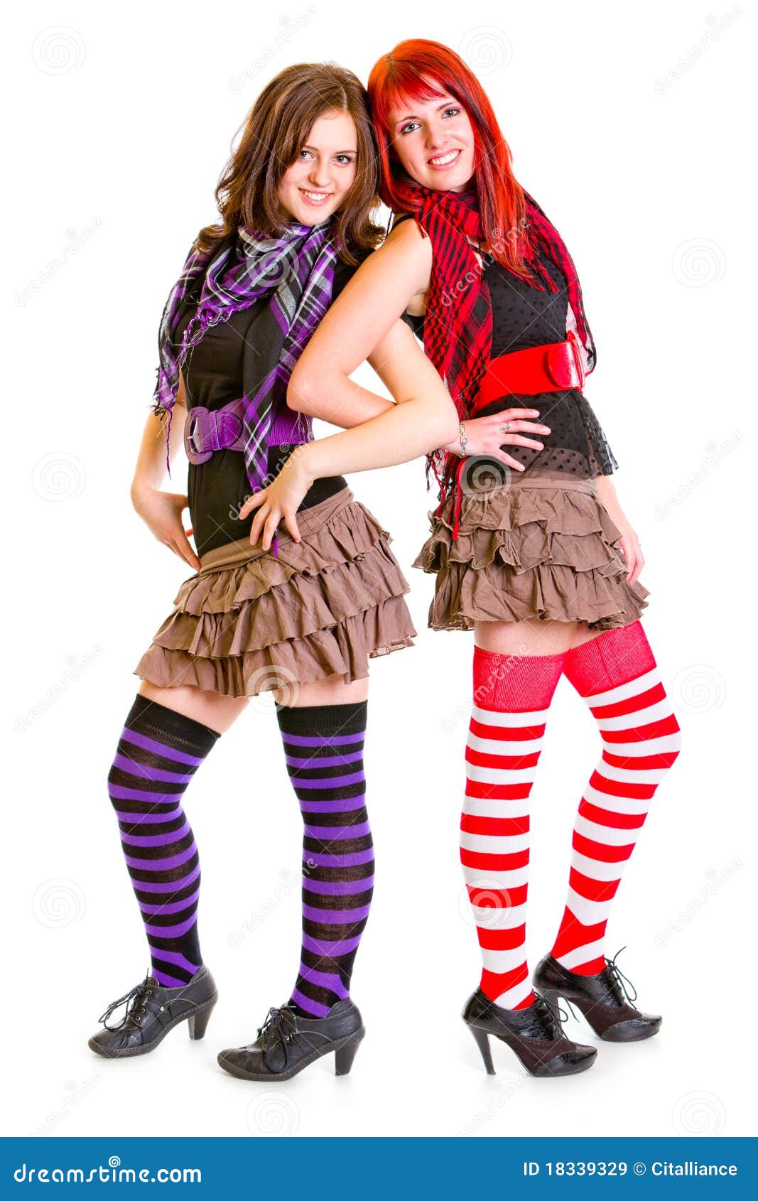 Two Happy Young Girlfriends Standing Back To Back Stock Image - Image ...
