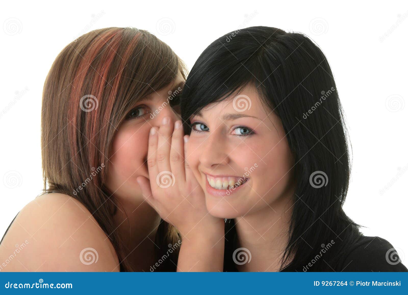 Two Happy Young Girlfriends Talking Over White Stock Photo - Image of ...