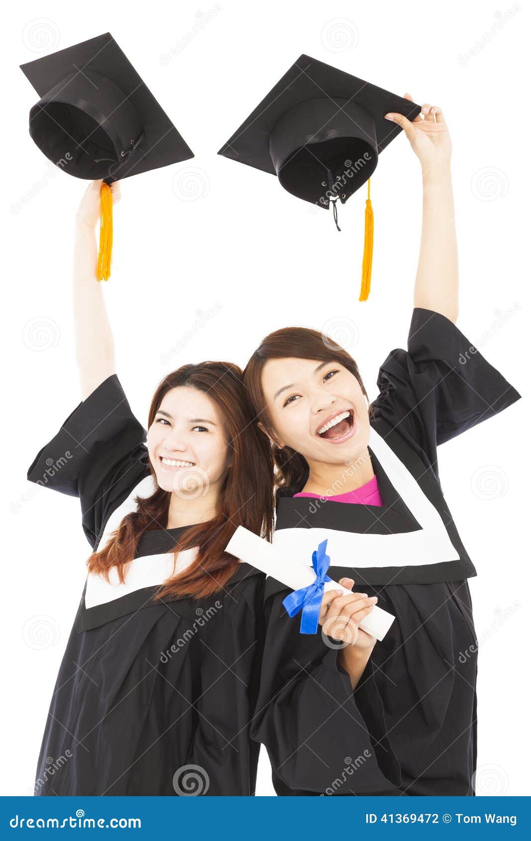 Two Happy Young Graduate Students Holding Hats And Diploma Stock Photo ...