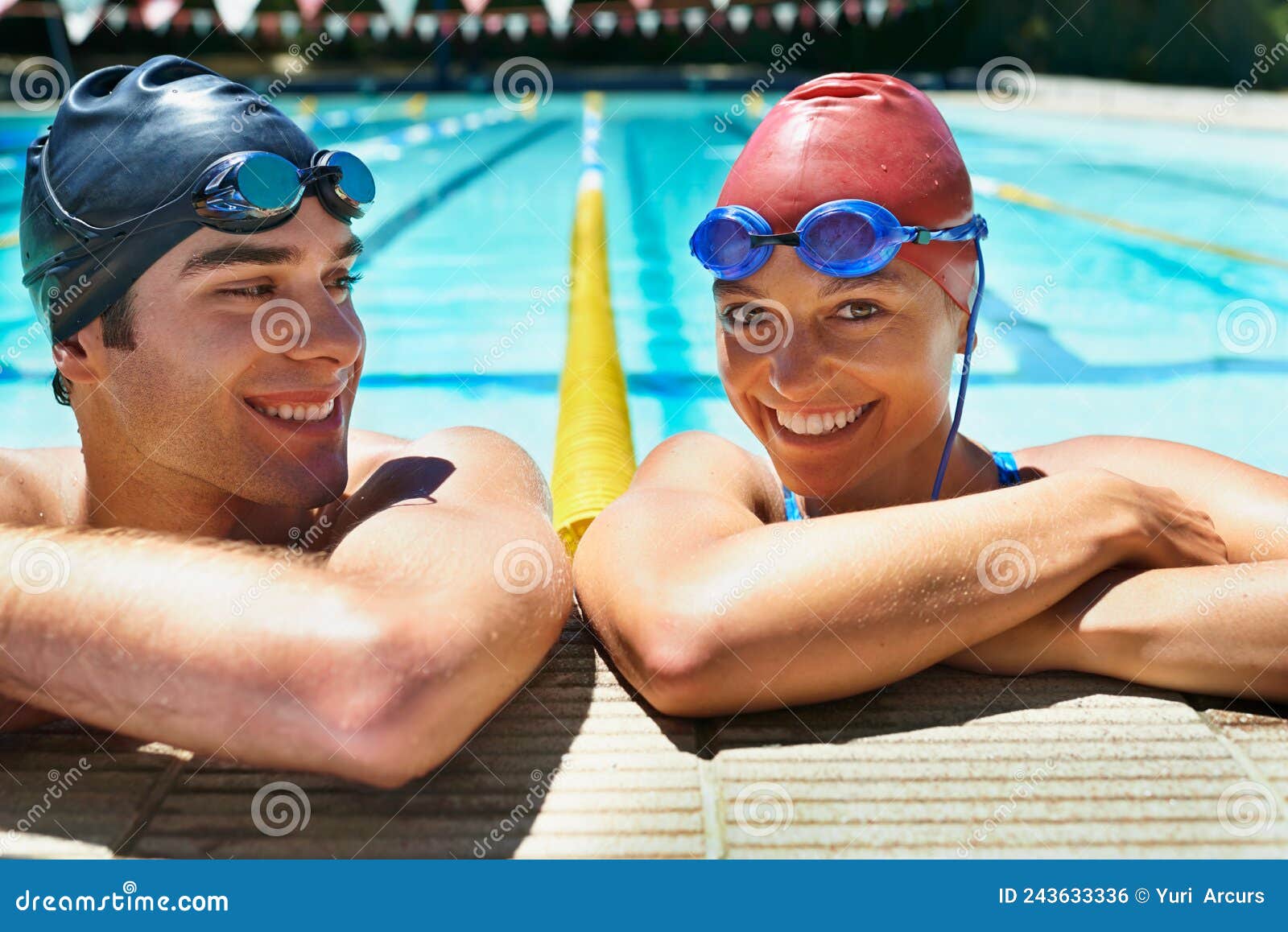 Ready for Another Lap. Two Happy Young Swimmers Standing in the Pool ...