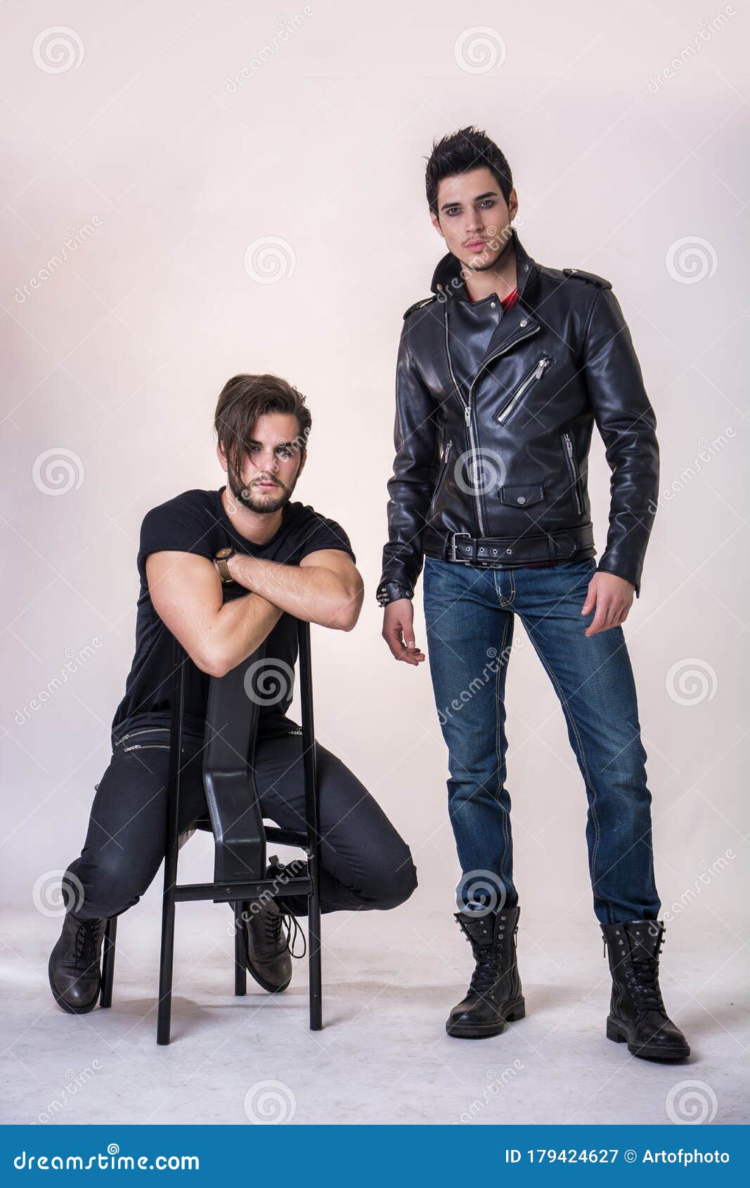 Two Hard Rock Men Posing in Studio. Stock Image - Image of young ...