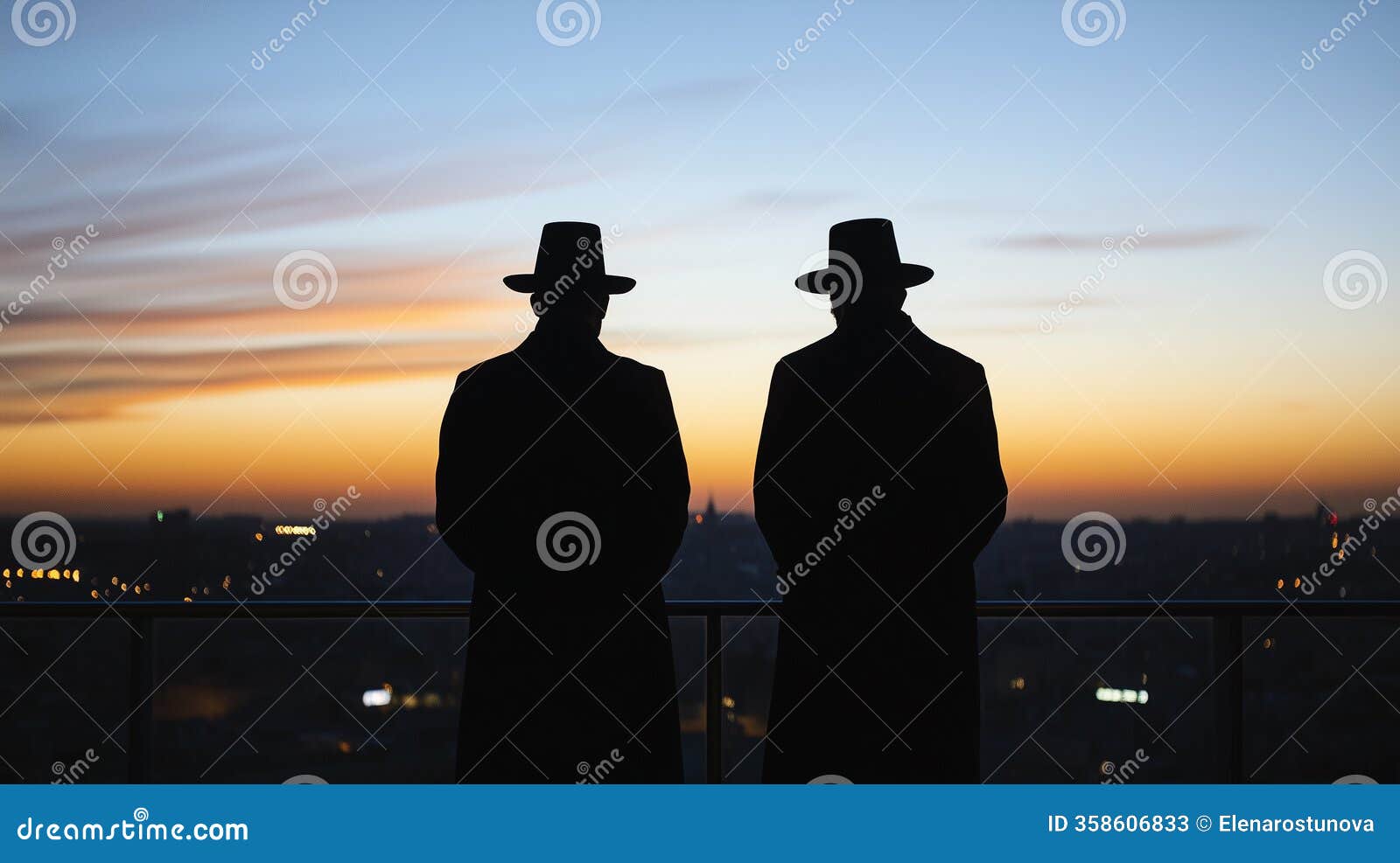 Two Haredi Men in Hats Silhouetted Against the Sea, Stock Image - Image ...