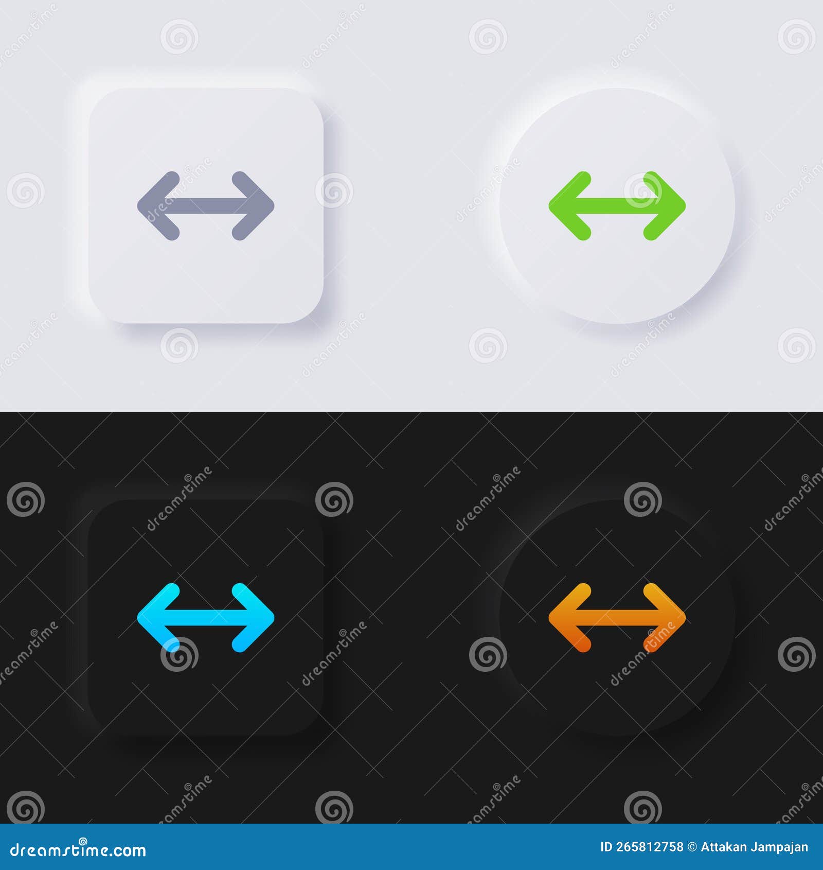 Two Head Arrow Icon Set, Multicolor Neumorphism Button Soft UI Design ...