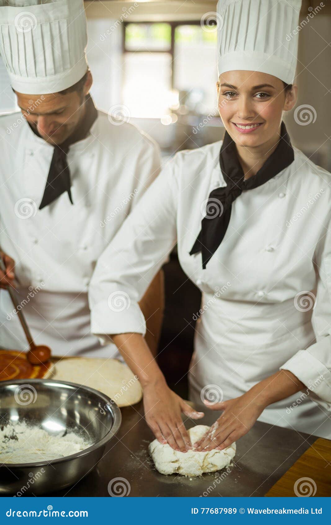 Two Head Chefs Making Pizza Dough Stock Image - Image of industry ...