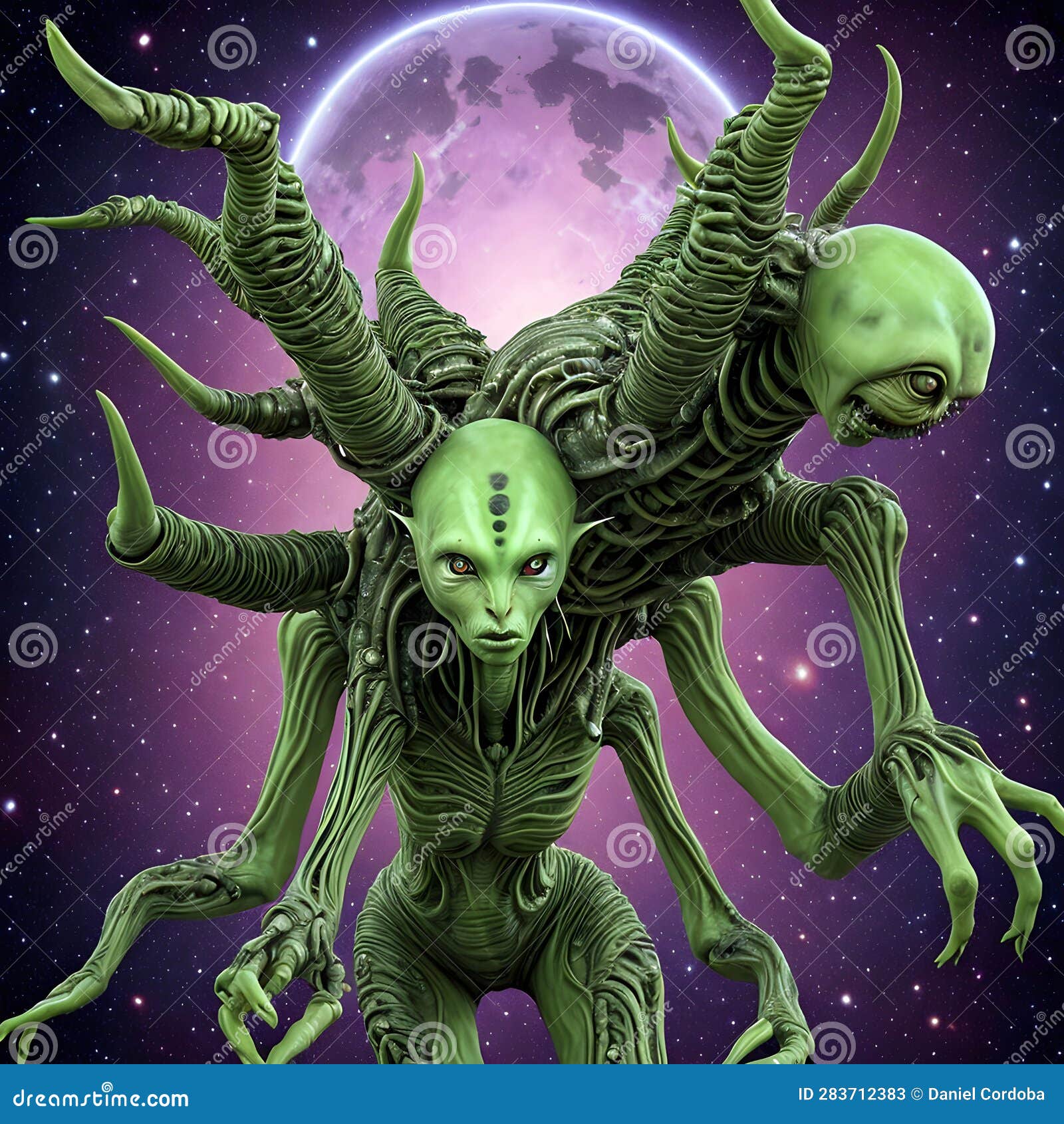 Two Headed Alien with Space Background Stock Illustration ...