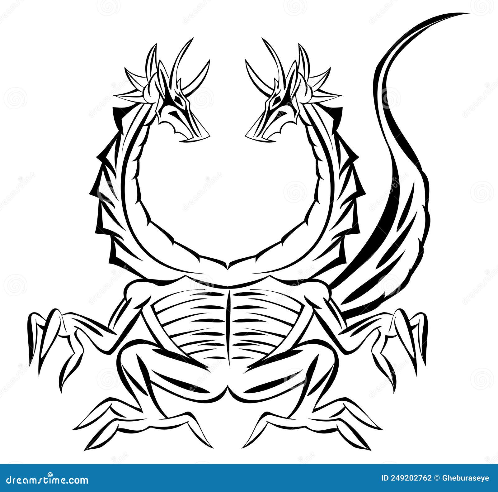 Two-headed Dragon, Black and White, Stylized, Isolated. Stock Vector ...
