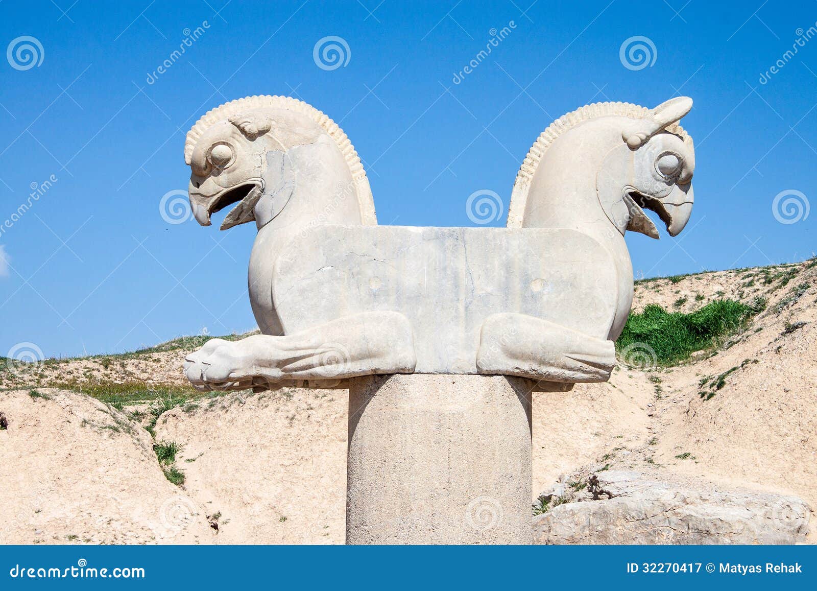Two-headed Griffin Statue In The Ancient City Of Persepolis, Iran ...
