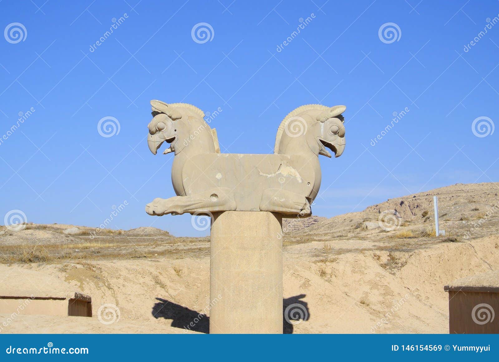 Two-headed Griffin Statue in Persepolis. Editorial Stock Image - Image ...
