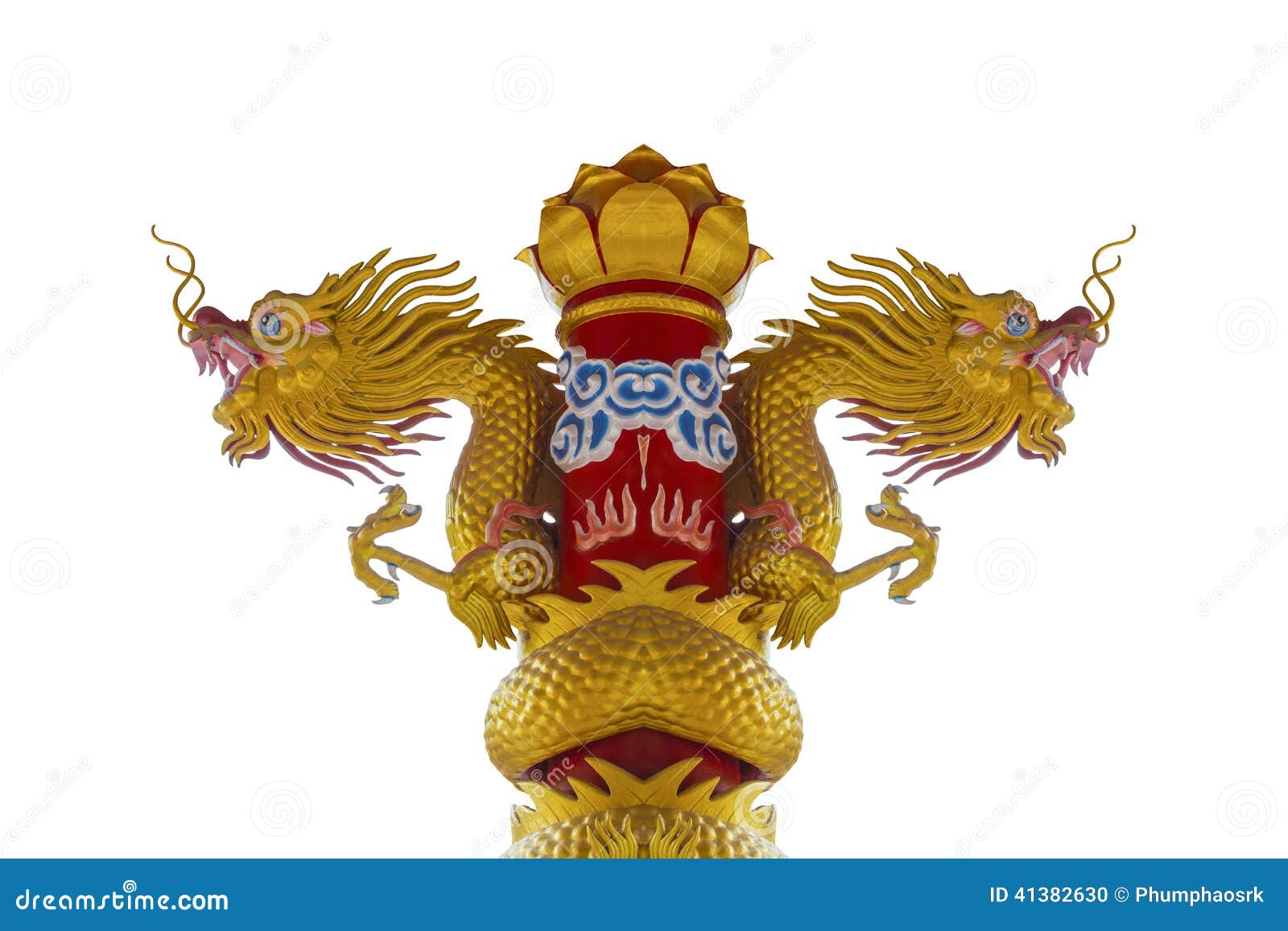 Two Heads of Golden Dragon Statue Stock Photo - Image of background ...