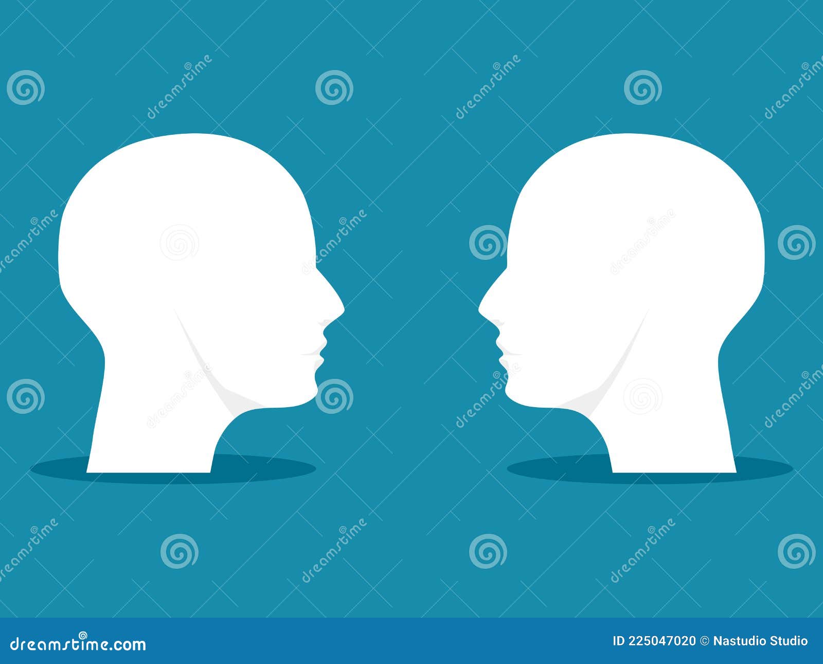 Two Heads Look at Each Other. People Facing Each Other. Vector ...