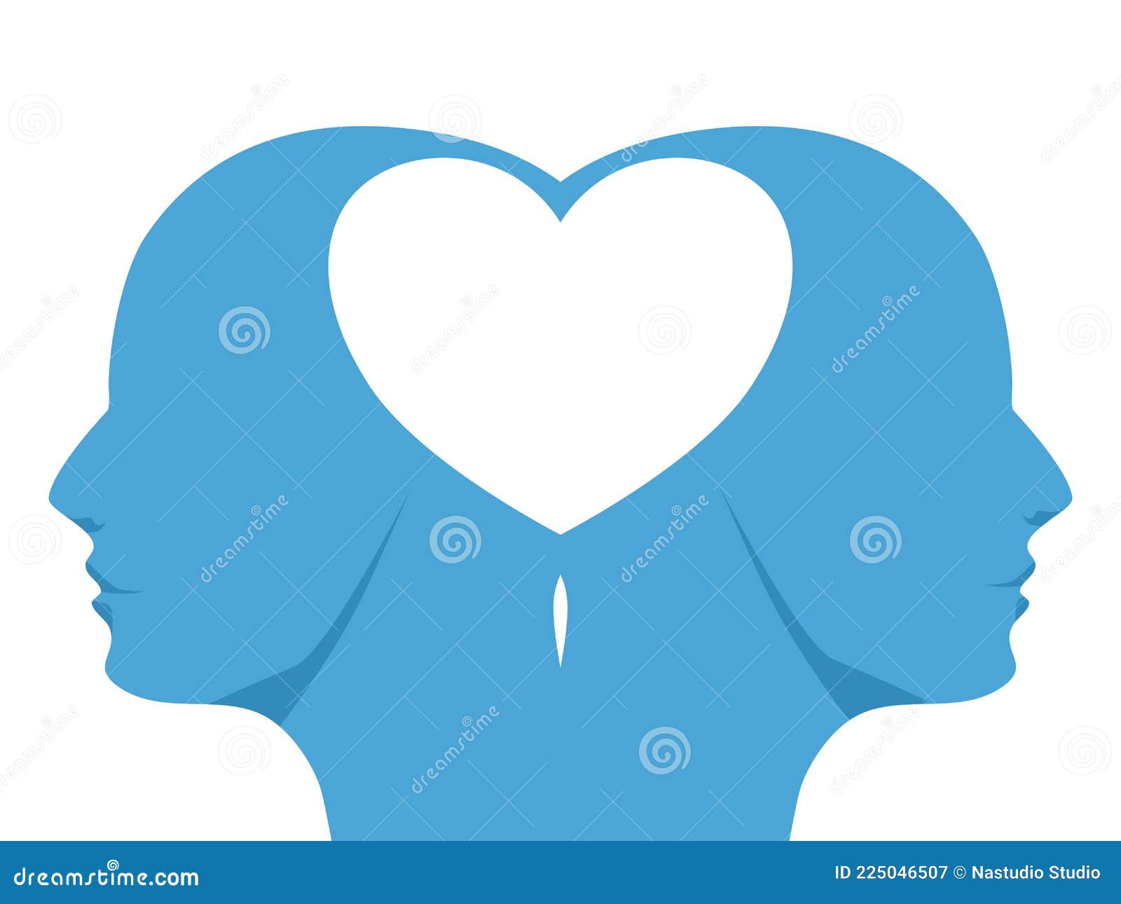 Two Heads Silhouette. Two People Connected by Heart. Vector ...