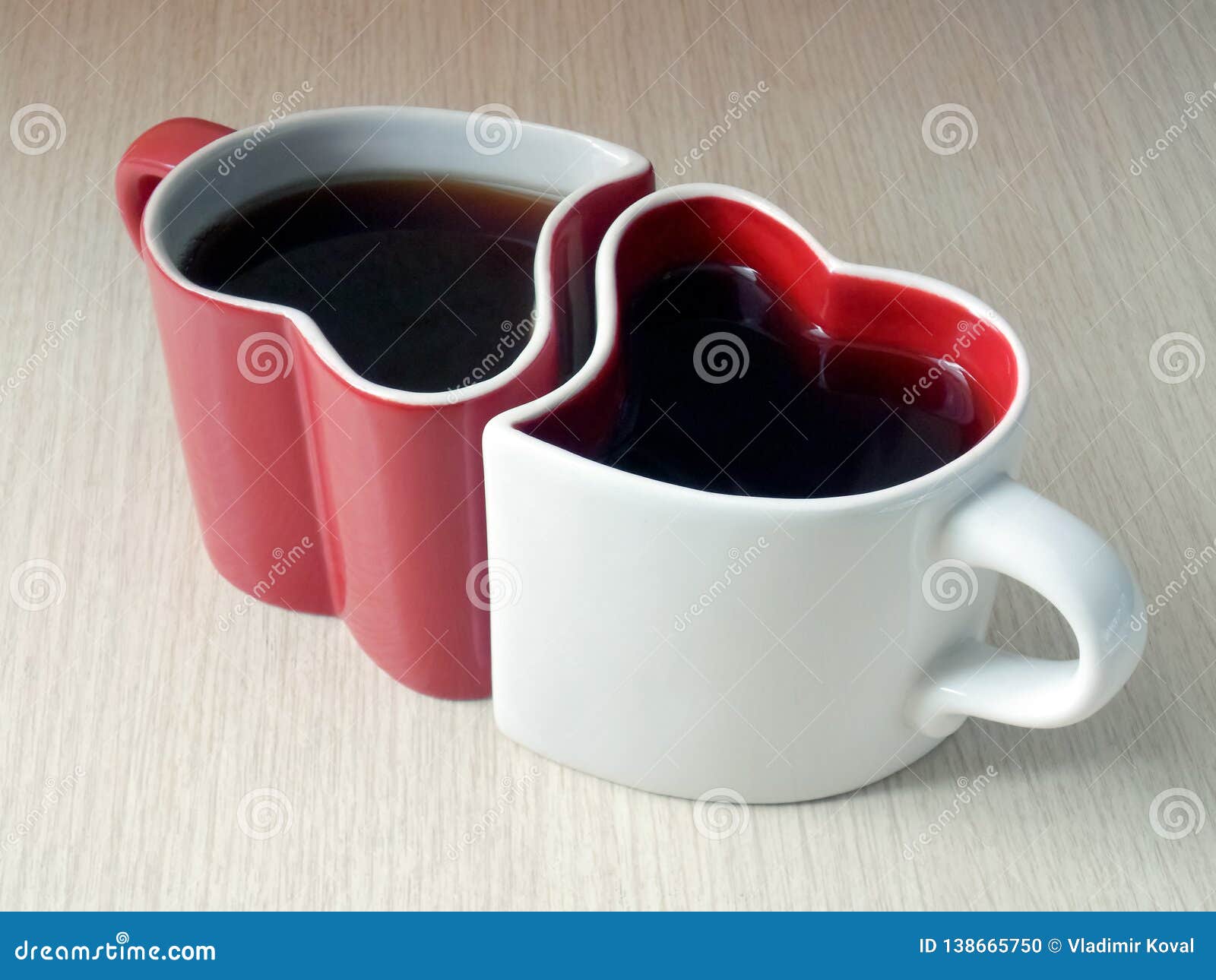 Two Heart-shaped Cups of Tea on a Wooden Table Stock Photo - Image of ...