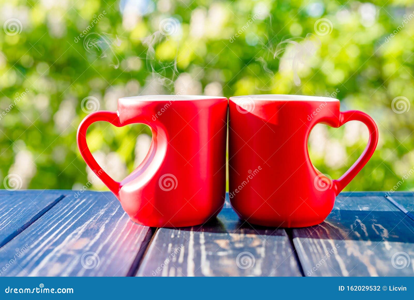 Two heart shaped mugs stock photo. Image of heart, wooden - 162029532