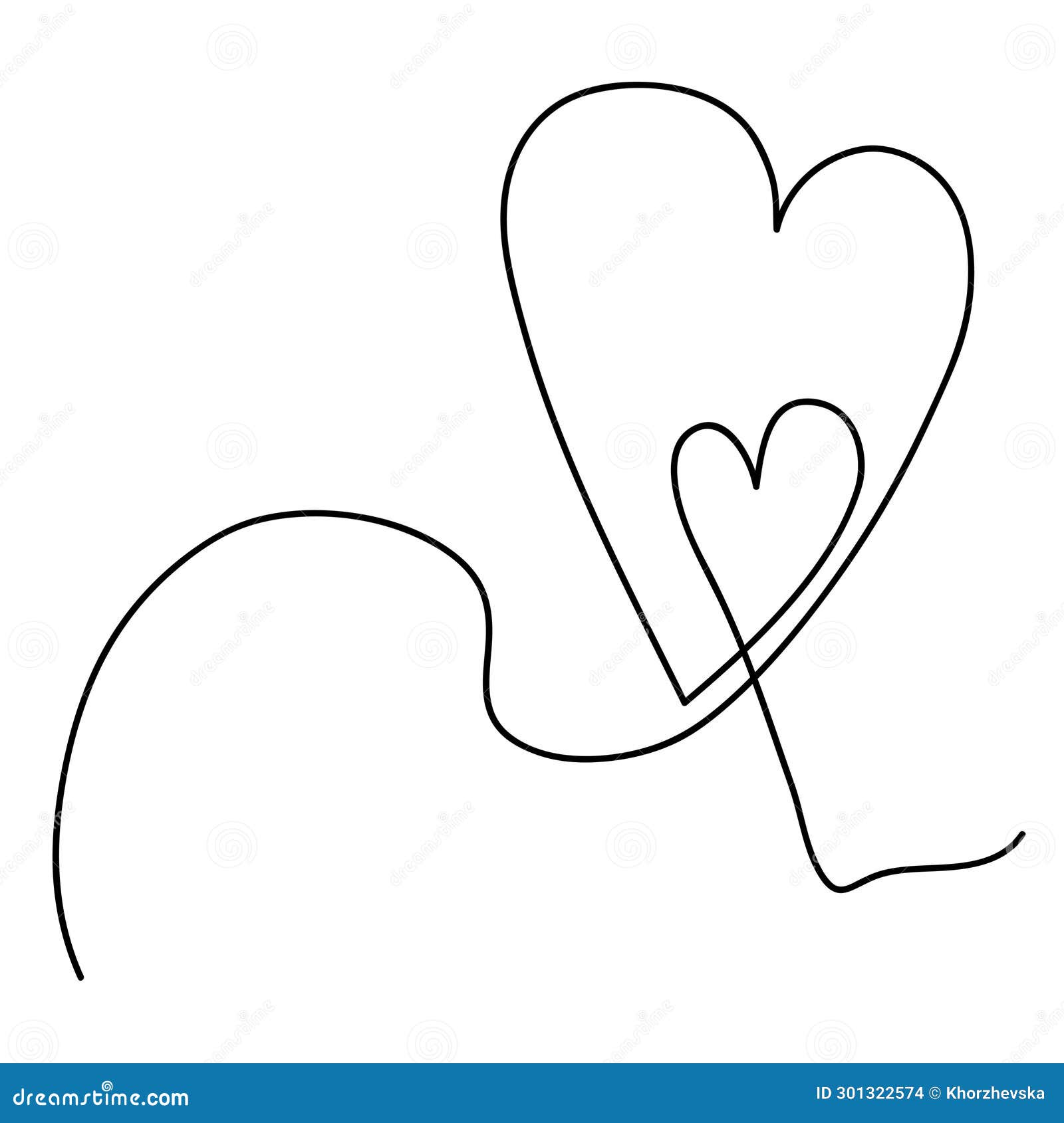 Two Hearts In Continuous Line Drawing Romanticism Minimal Style Cartoon ...