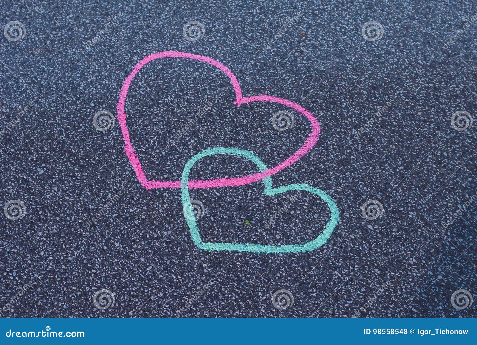 Two Hearts Drawing Chalk on the Asphalt Stock Photo - Image of black ...