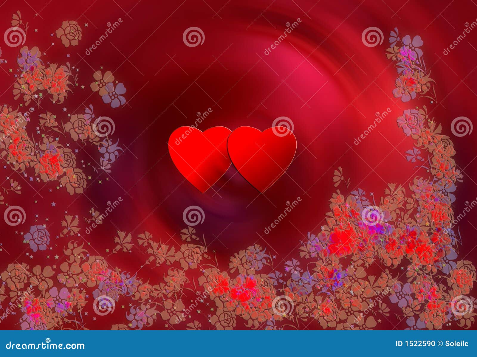 Two hearts and flowers stock illustration. Illustration of couple - 1522590