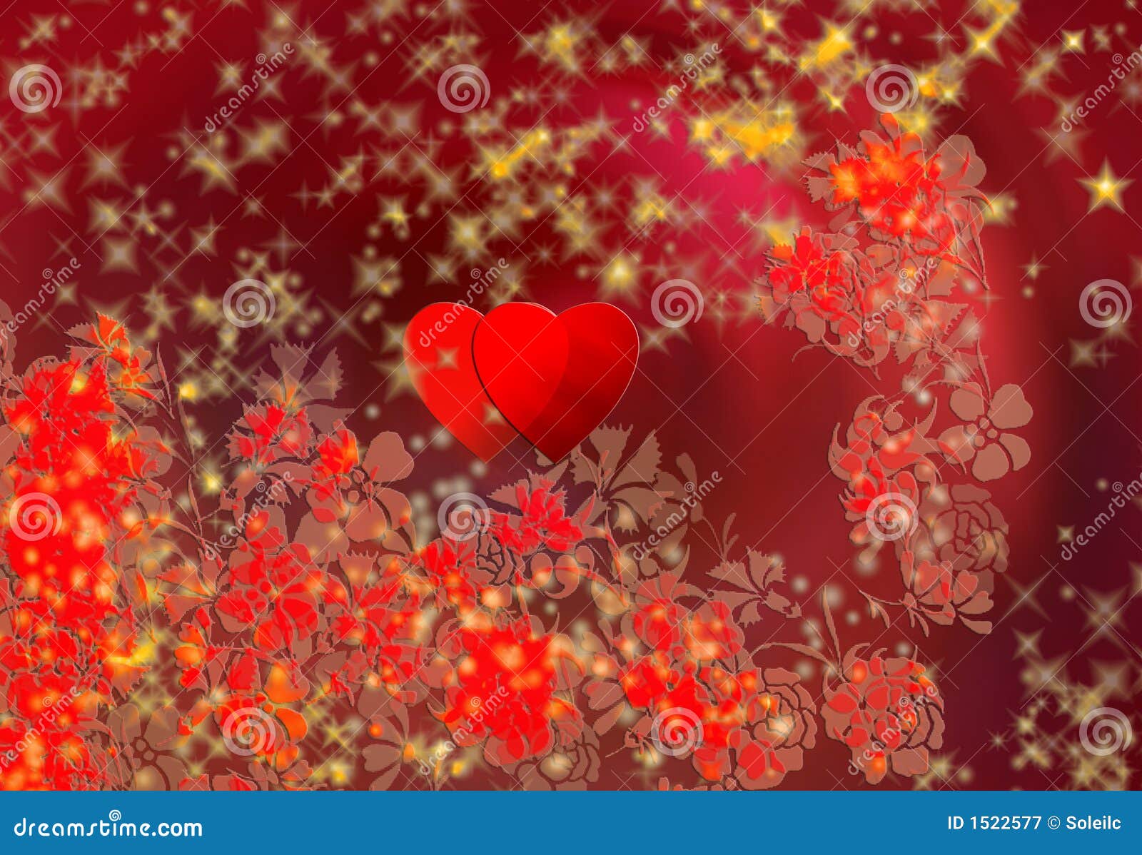 Two Hearts, Flowers and Snow Flakes Stock Illustration - Illustration ...