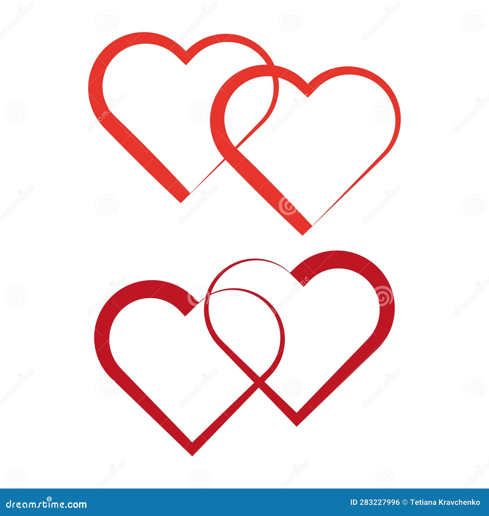 Two Hearts Icon. Two Red Intersecting Hearts. Love Icon. Vector ...