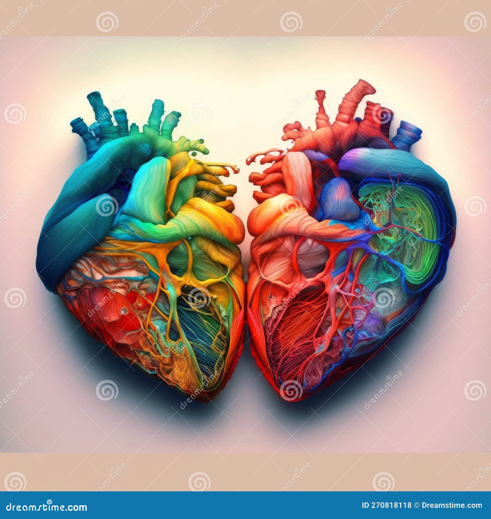 Two Hearts Joined Anatomy Rainbow Colors Image Generative AI Stock ...