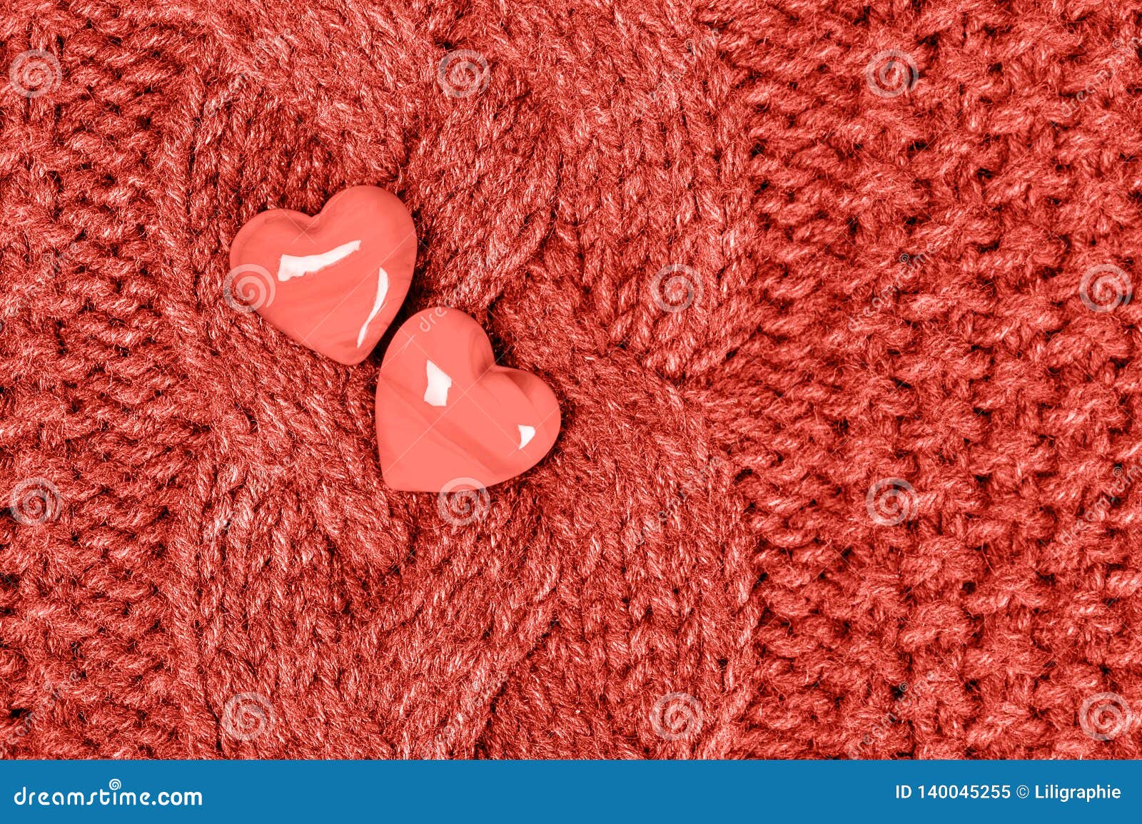 Two Hearts Knitted Wool Texture Valentines Day Background Stock Image ...