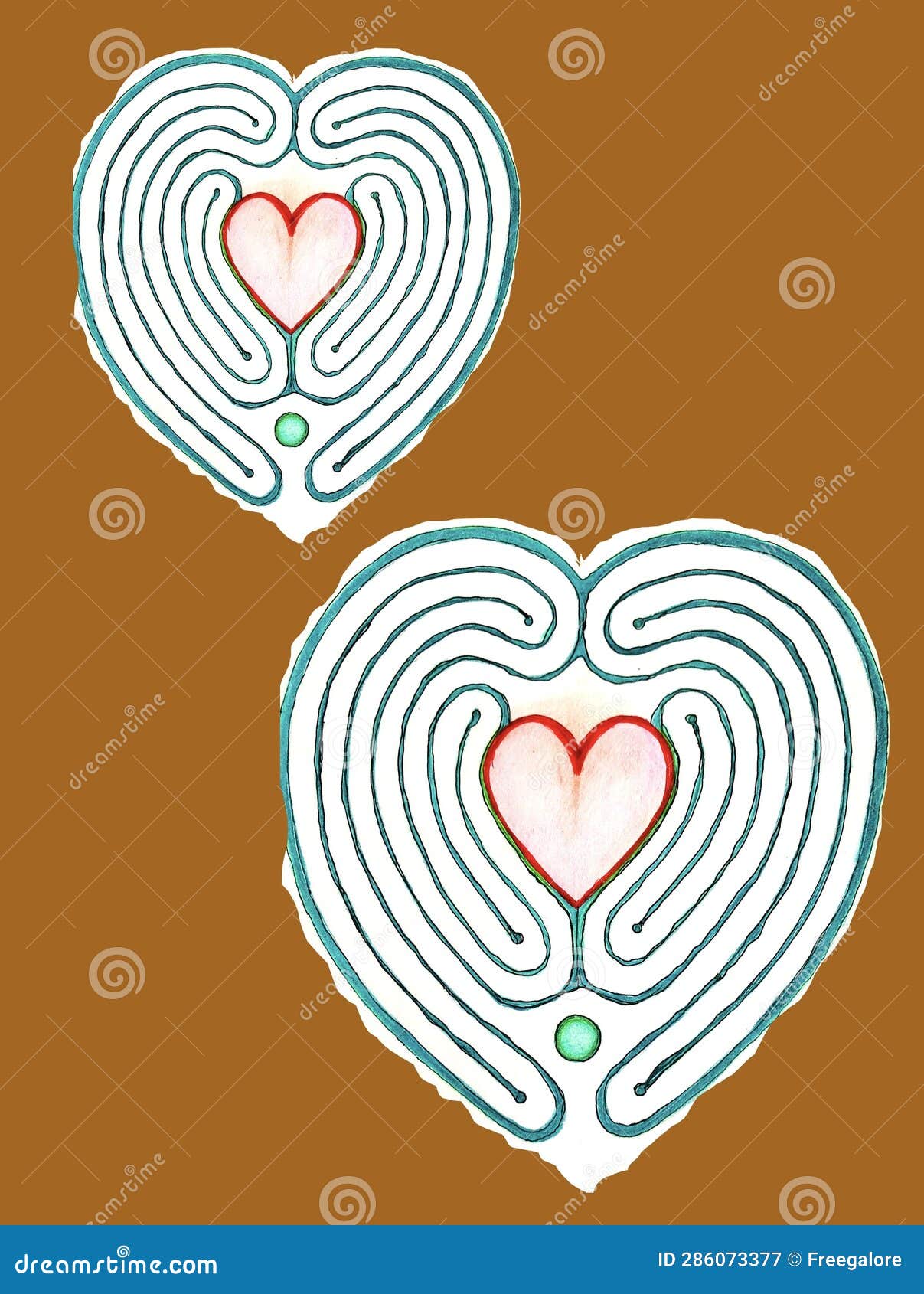 Two Hearts Labyrinths. Alchemy of Life. Dark Background Stock Image ...