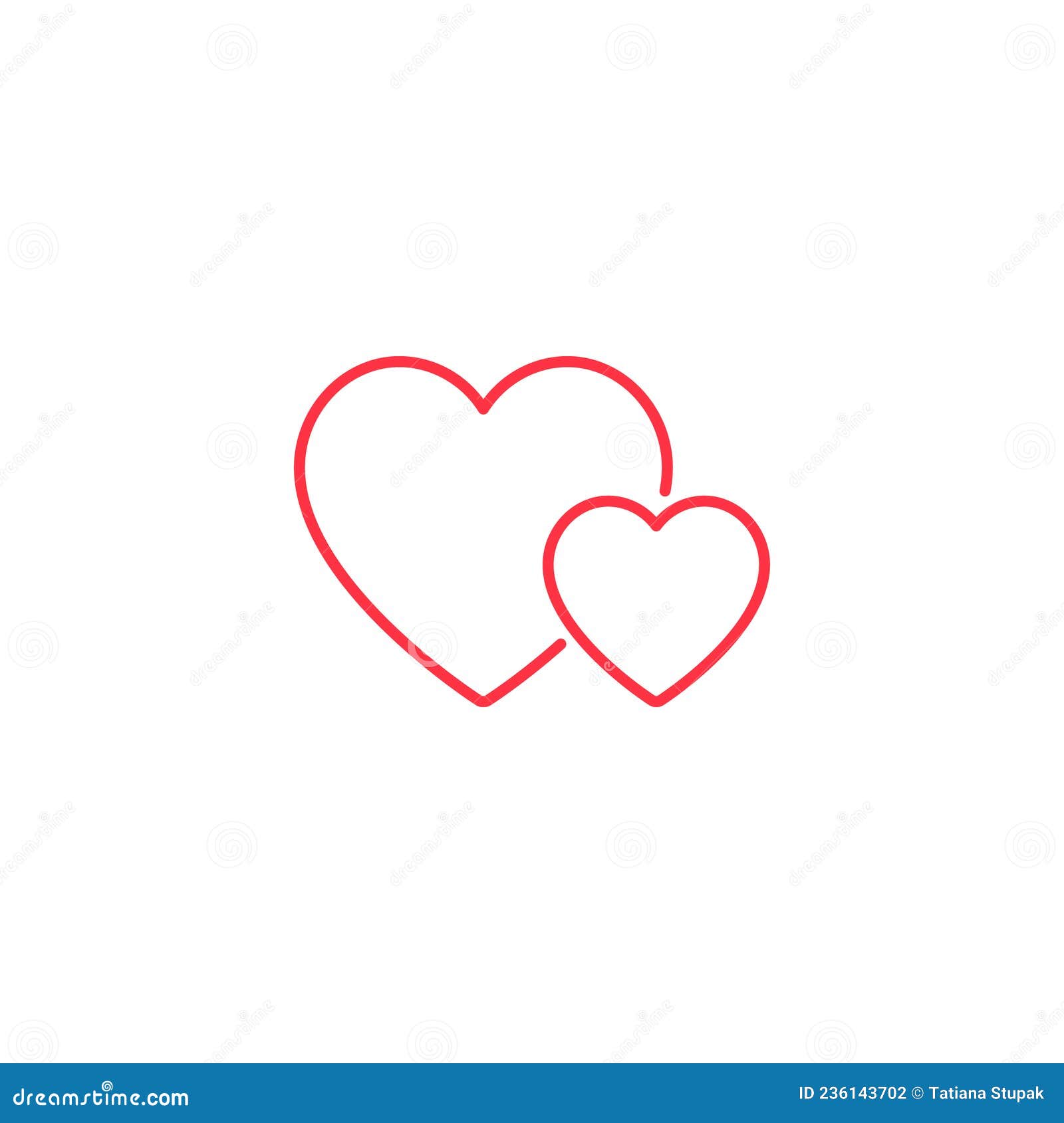Two Hearts Line Icon on White Background - Vector Flat Illustration ...