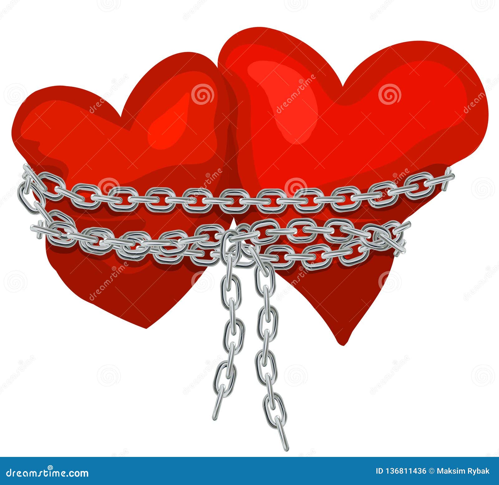 Two Hearts Linked by a Chain Stock Vector - Illustration of love ...