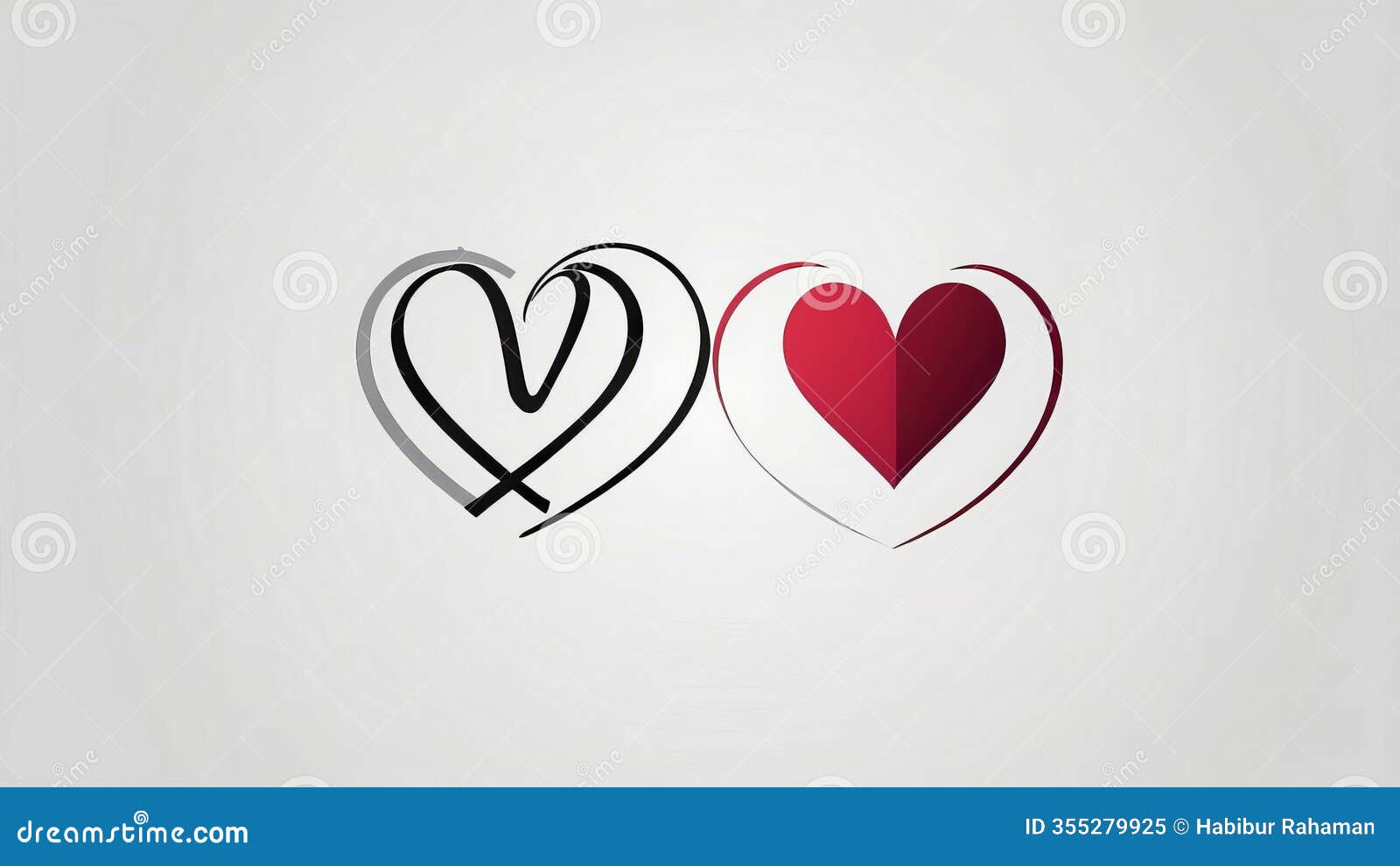 Two Hearts One in Black and Grey and One Red Against a White Background ...