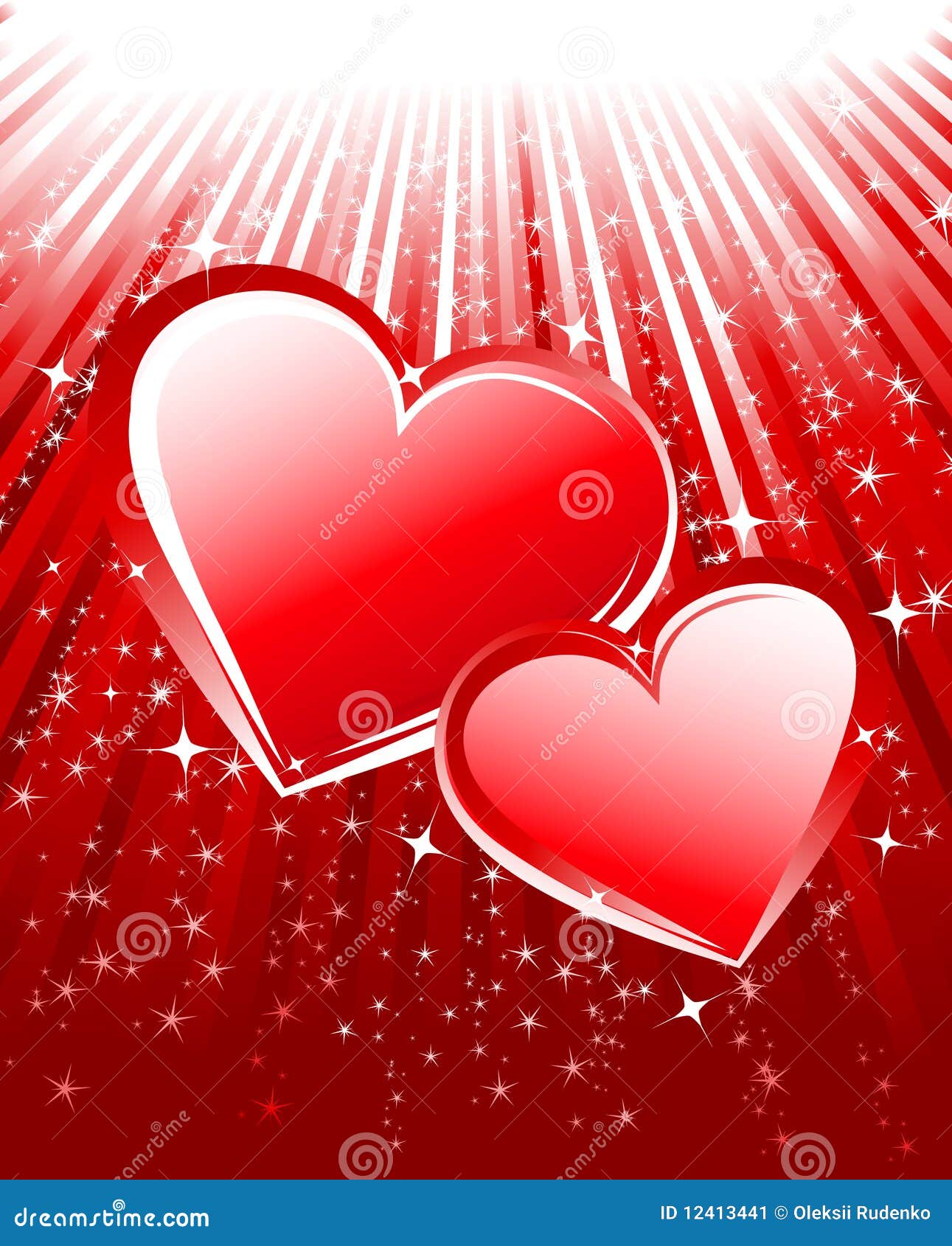 Two Hearts with Rays and Stars Stock Vector - Illustration of backdrop ...
