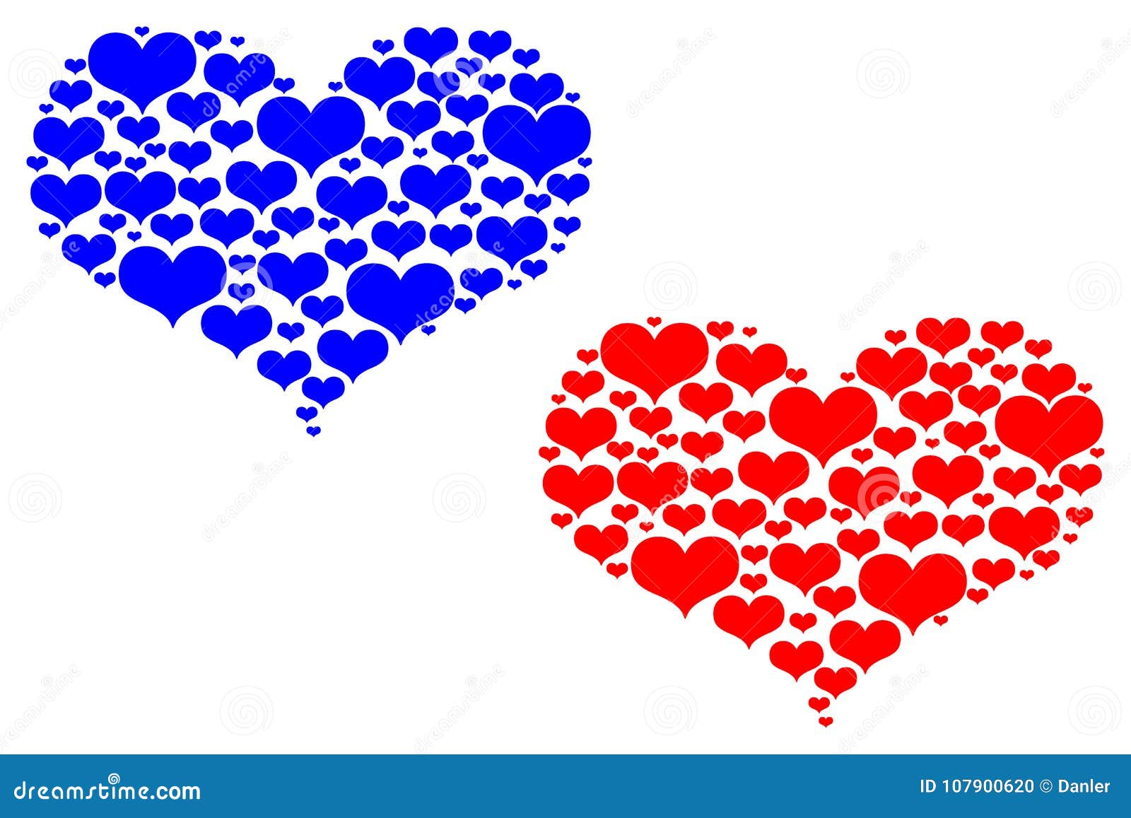 Two hearts blue and red stock vector. Illustration of lovers - 107900620