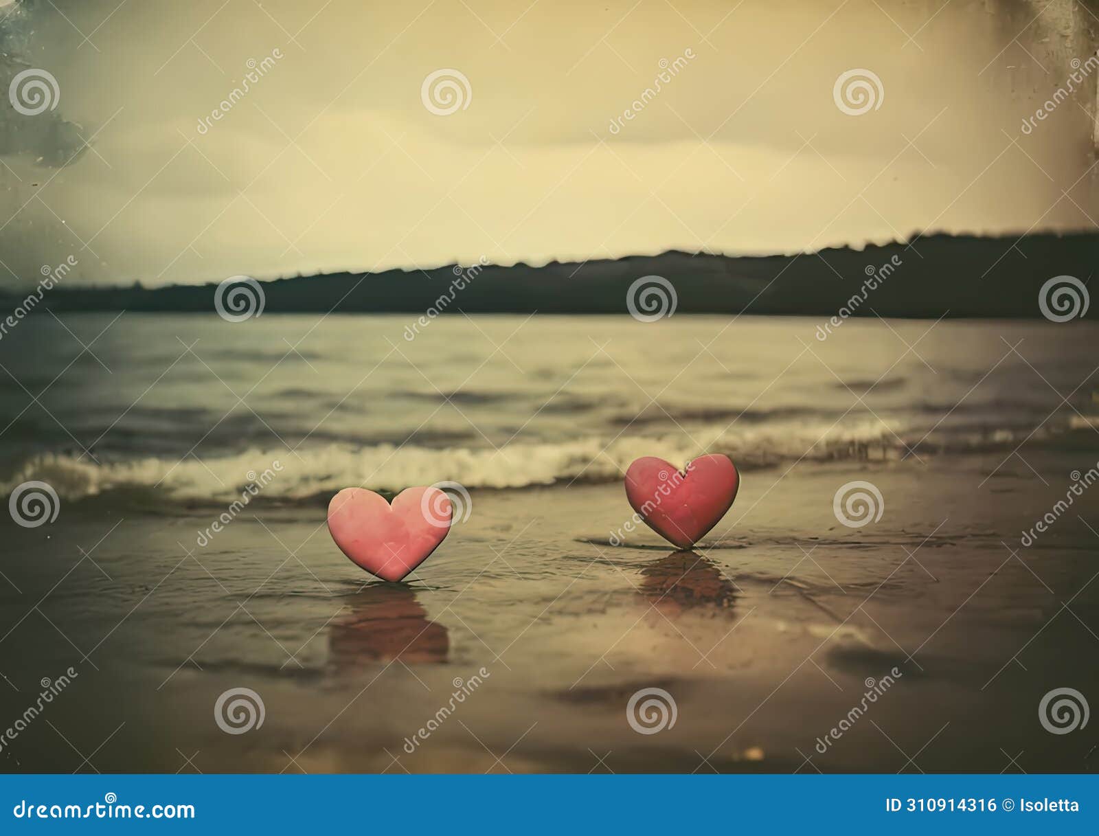 Two Hearts on the Sea Coast Stock Illustration - Illustration of ...