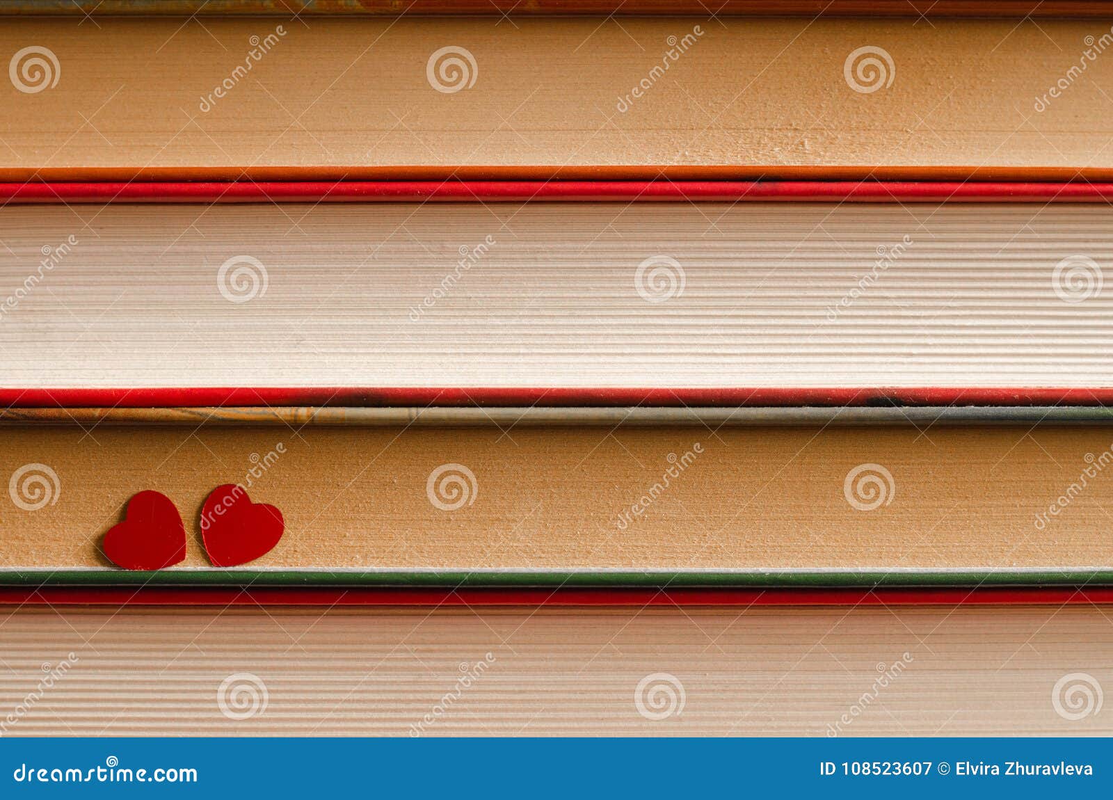 Two Hearts on a Stack of Books Close Up Stock Image - Image of backdrop ...