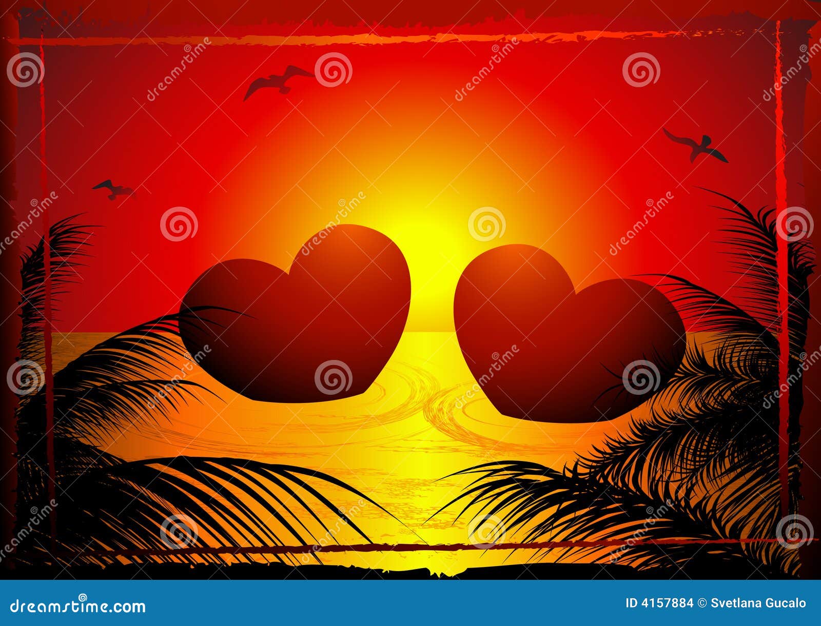 Two hearts in the sunset stock vector. Illustration of vector - 4157884