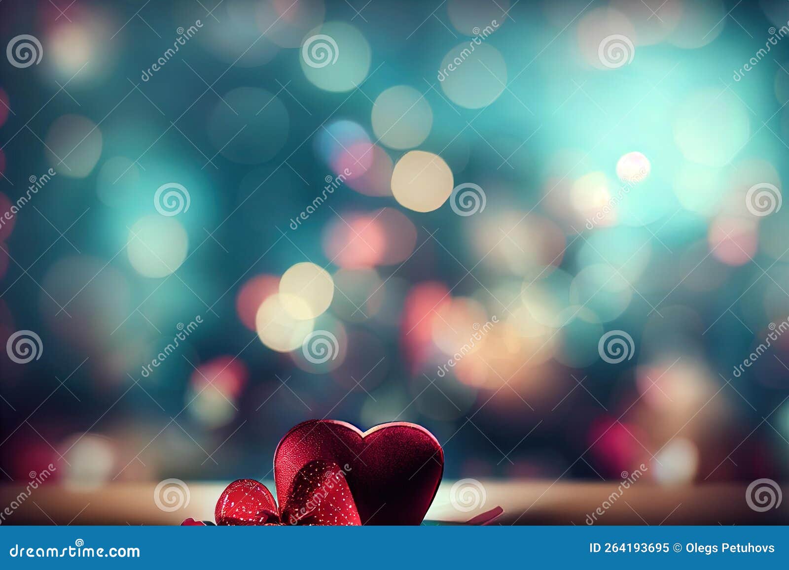 Two Hearts on a Table with a Blurry Background Behind Them and a Blue Light in the Background is ...