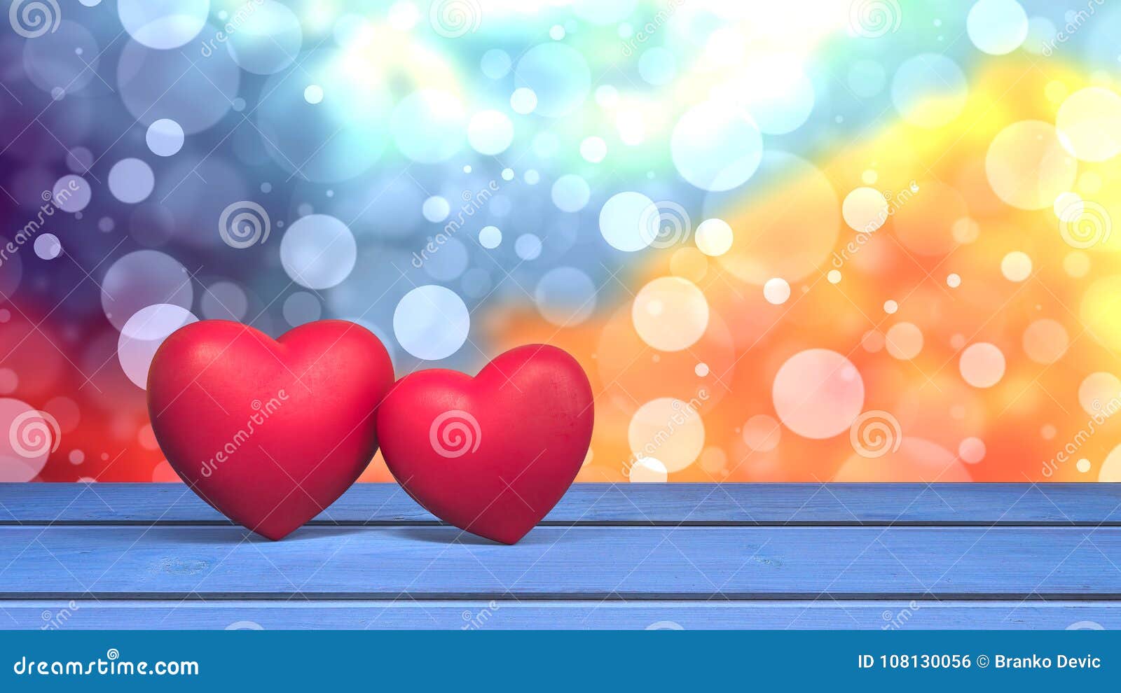 Two Hearts on Table Valentines Card 3d Render Stock Illustration ...