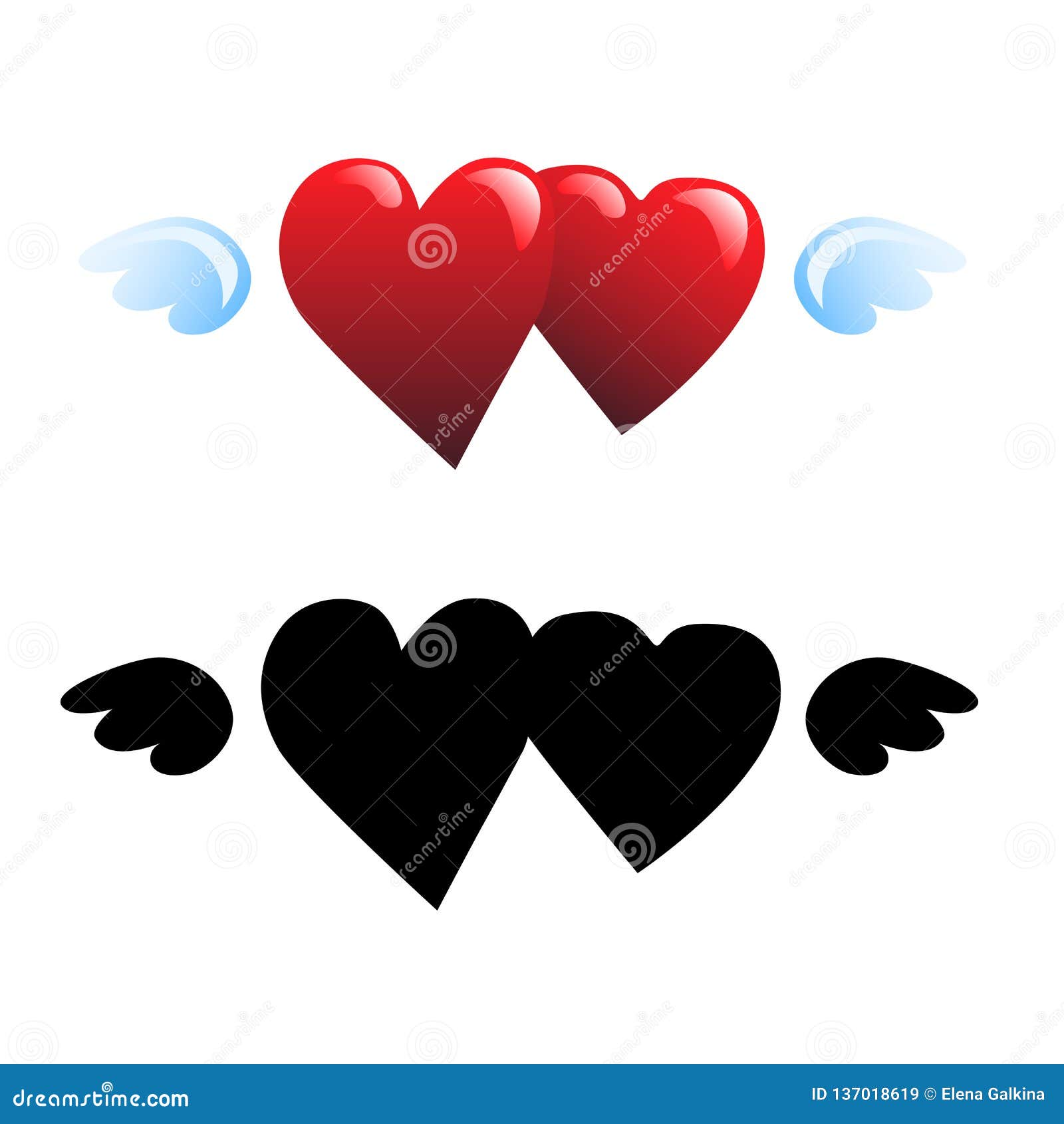 Two hearts and wings stock vector. Illustration of emotion - 137018619