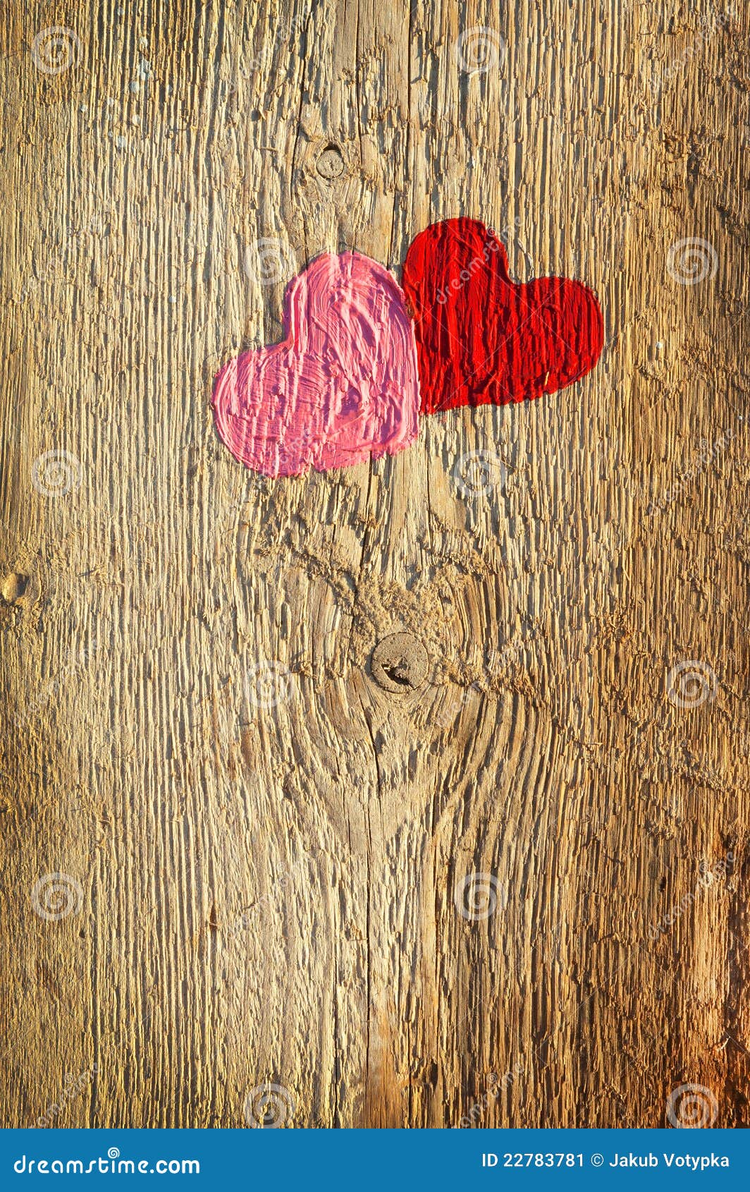 Two Hearts on a Wooden Board Stock Image - Image of color, texture ...