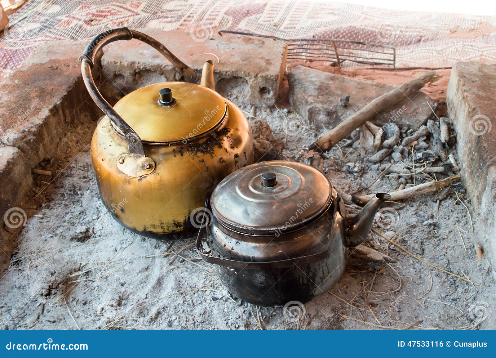 Two Heating the Tea Over the Fire Stock Photo - Image of prepare, dark ...