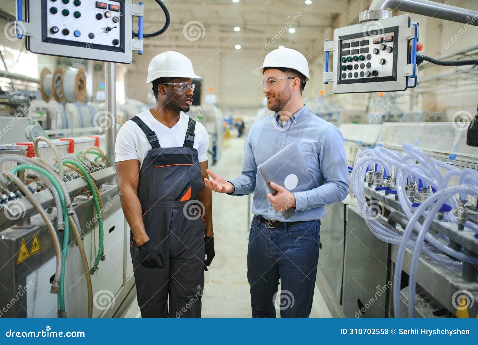 Two Heavy Industry Engineers Stand in Factory Stock Photo - Image of ...