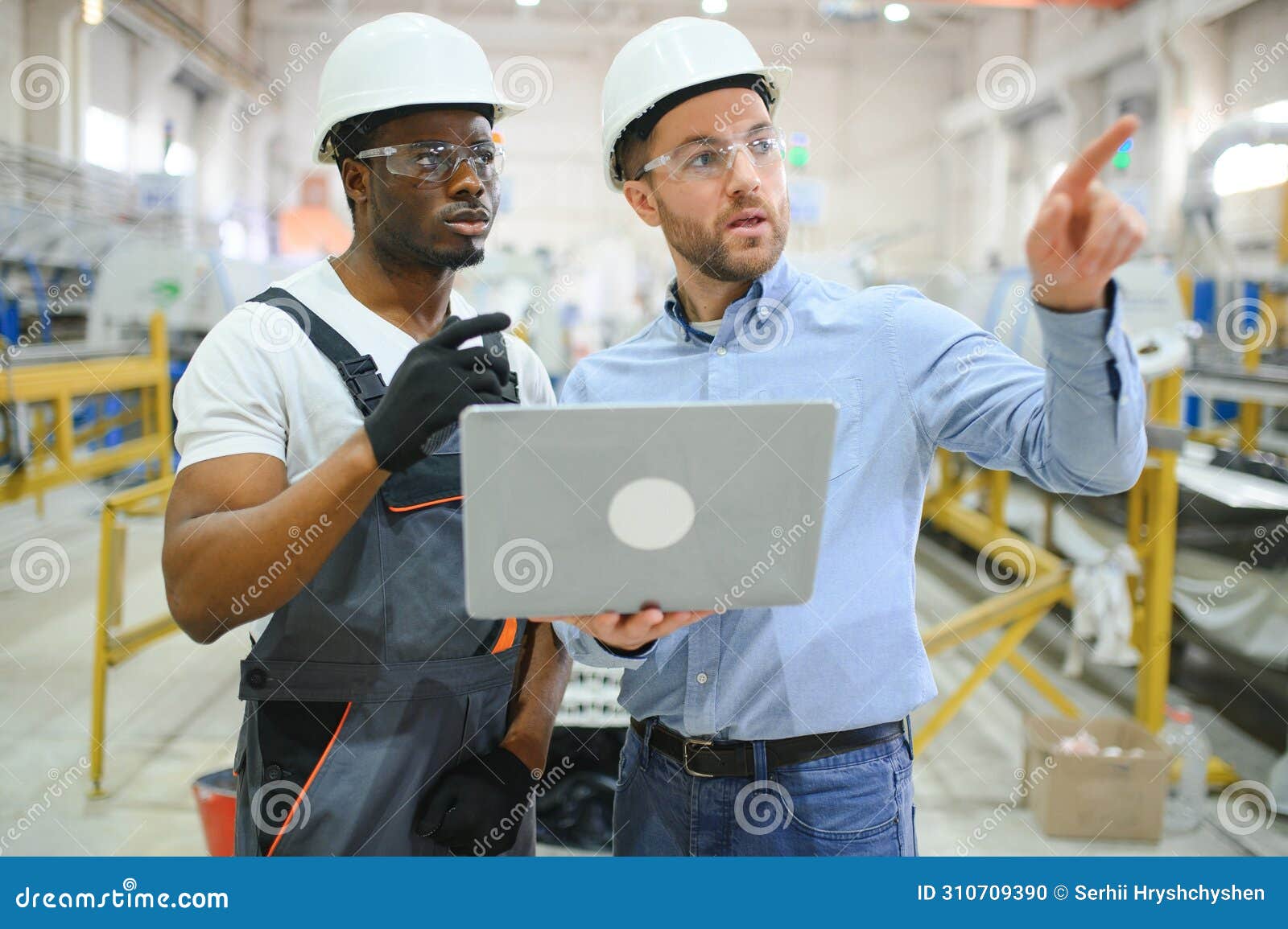 Two Heavy Industry Engineers Stand in Factory Stock Photo - Image of ...