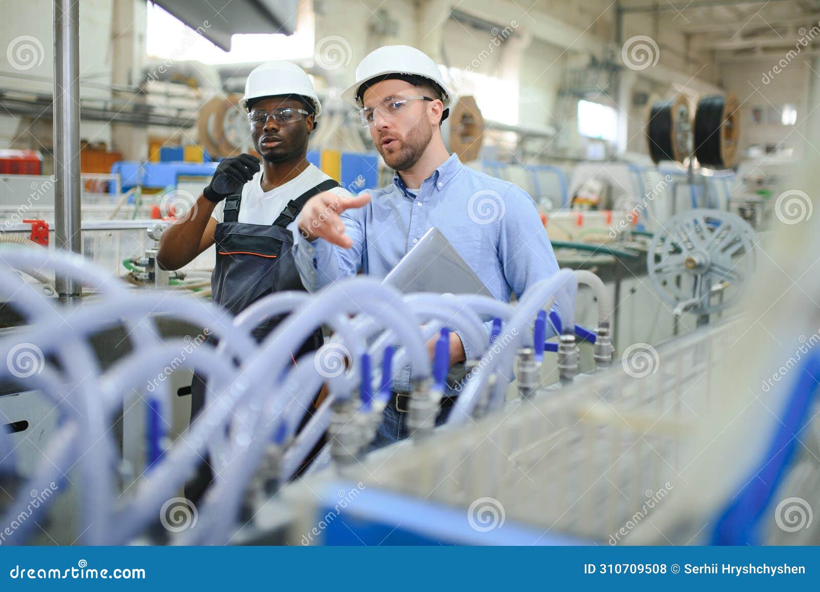 Two Heavy Industry Engineers Stand in Factory Stock Photo - Image of ...