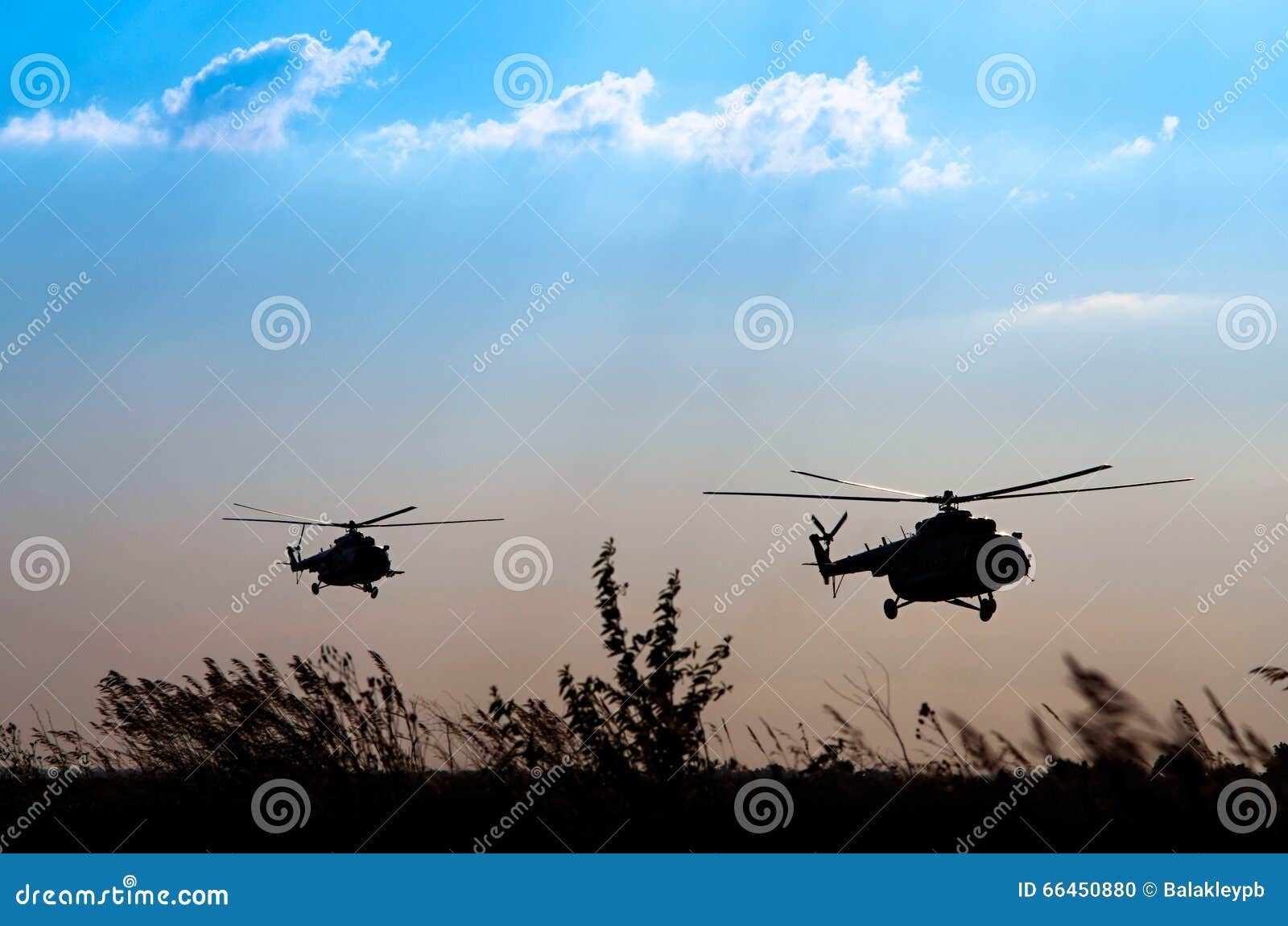 Two helicopters stock photo. Image of silhouette, helicopters - 66450880