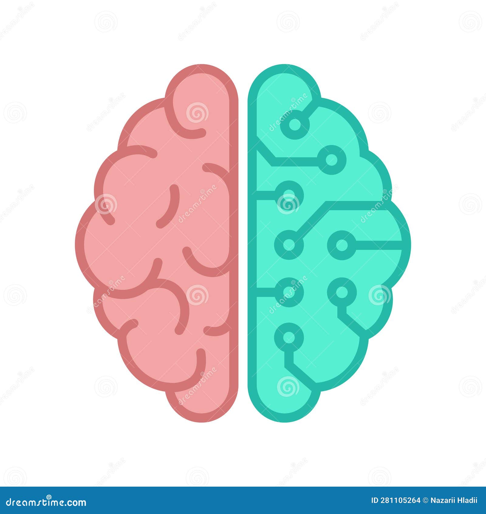 Two Hemispheres of the Brain. Human and Cyber Brain Icon Stock Vector ...