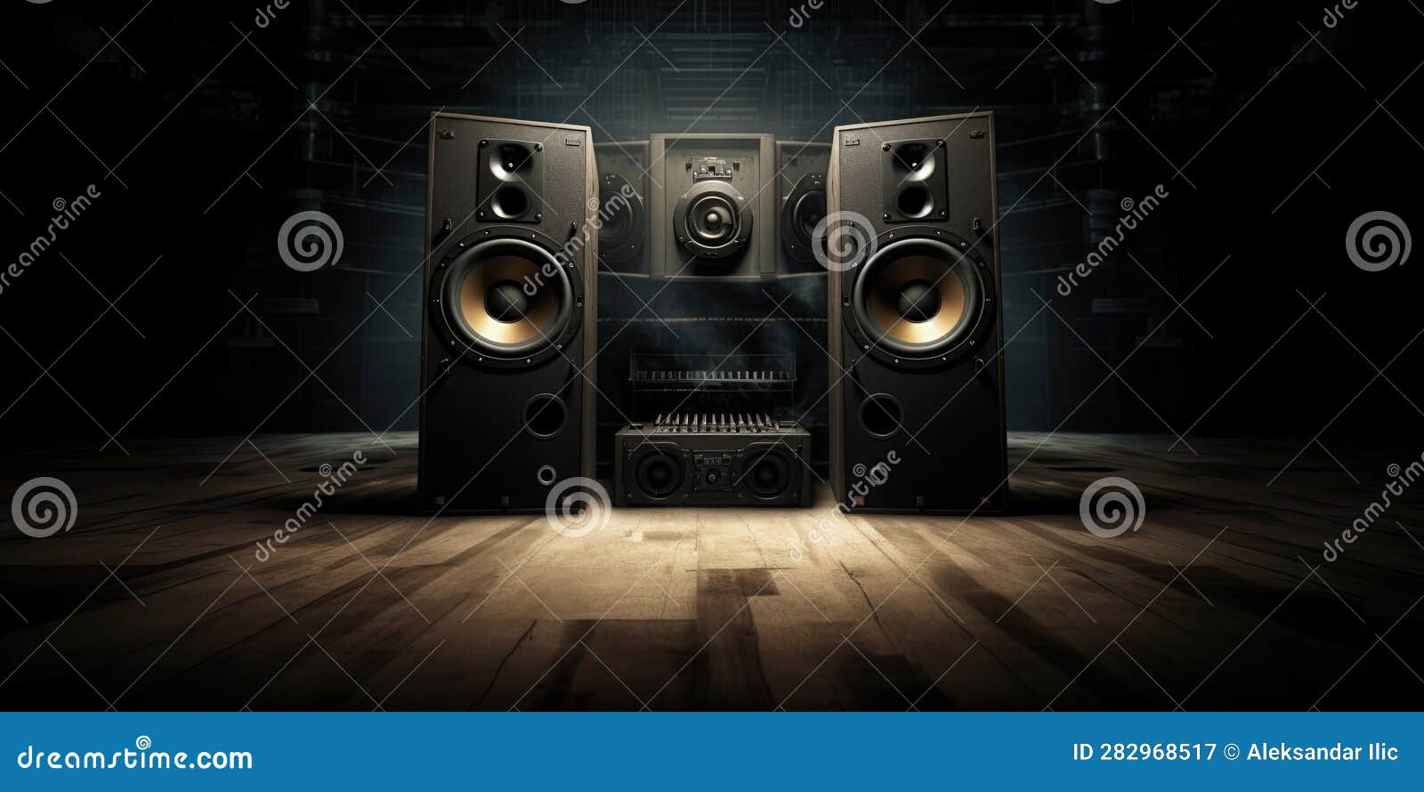 Two Hi-tech Speakers and Mixer. Sound and Audio Equipment. Generative ...